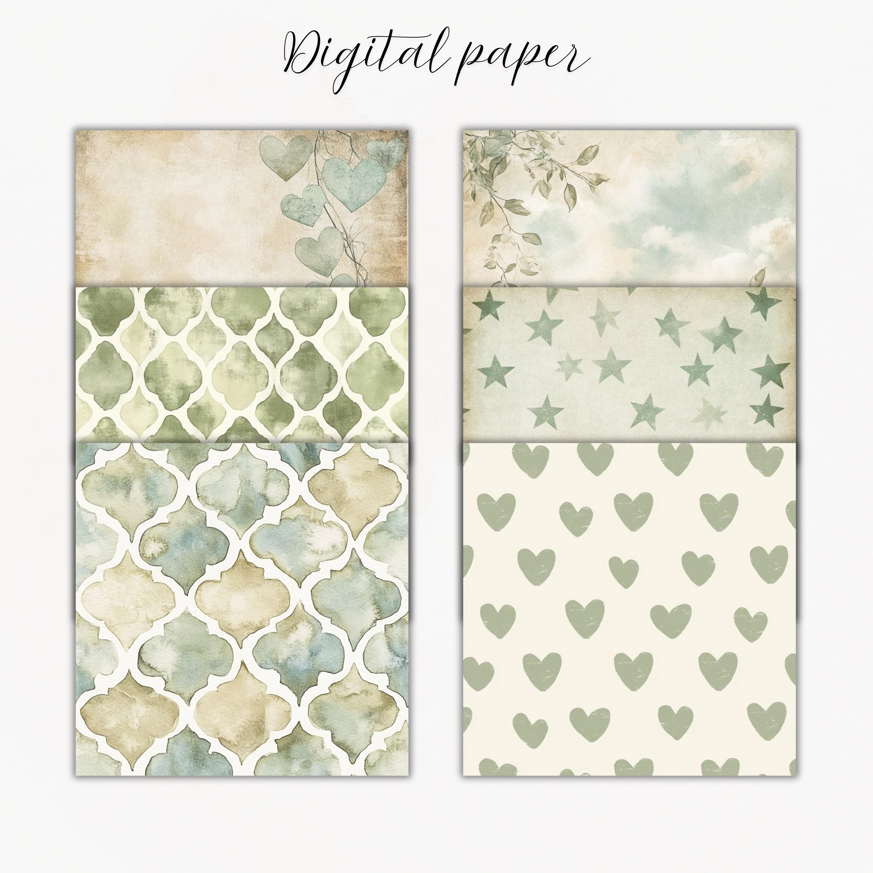 Vintage Sage Green Digital Paper Pack- Scrapbook Junk Journal Papers ...