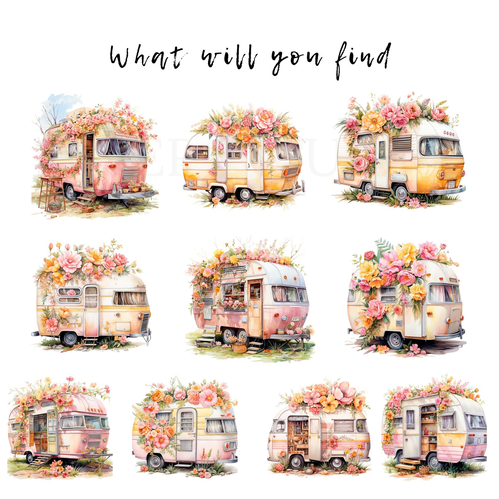 Flower Camper Clipart Png,bundle 10 High Quality,watercolor Spring ...