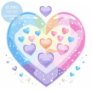 Cute Heart Clipart Bundle 12 High Quality PNG, Watercolor Heart Pastel ...