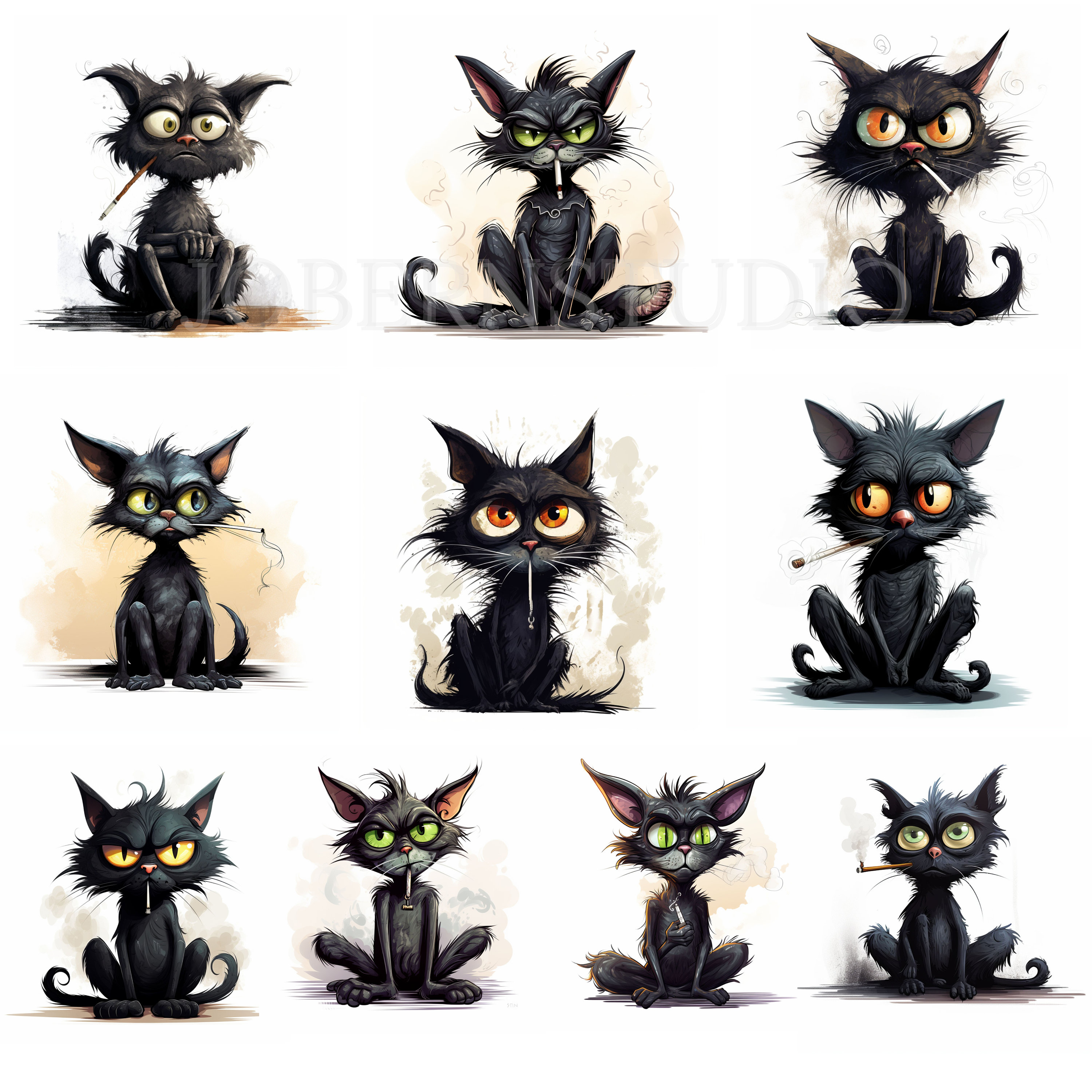 Crazy Black Cats Clipart PNG Bundle 10 High Quality Jpg,funny Grumpy ...