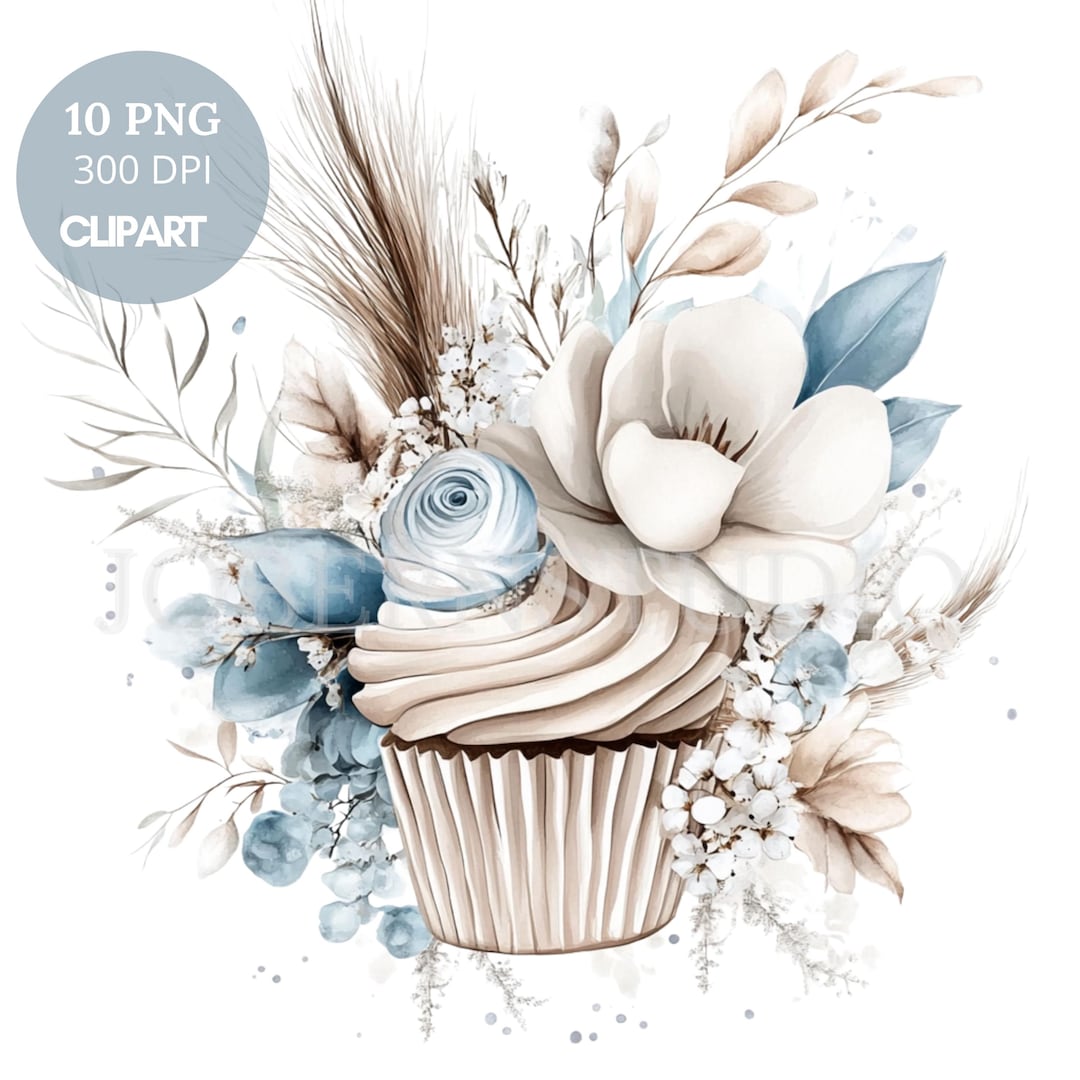Watercolor Boho Cupcake Blue Clipart Png,bundle 10 High Quality,cupcake ...