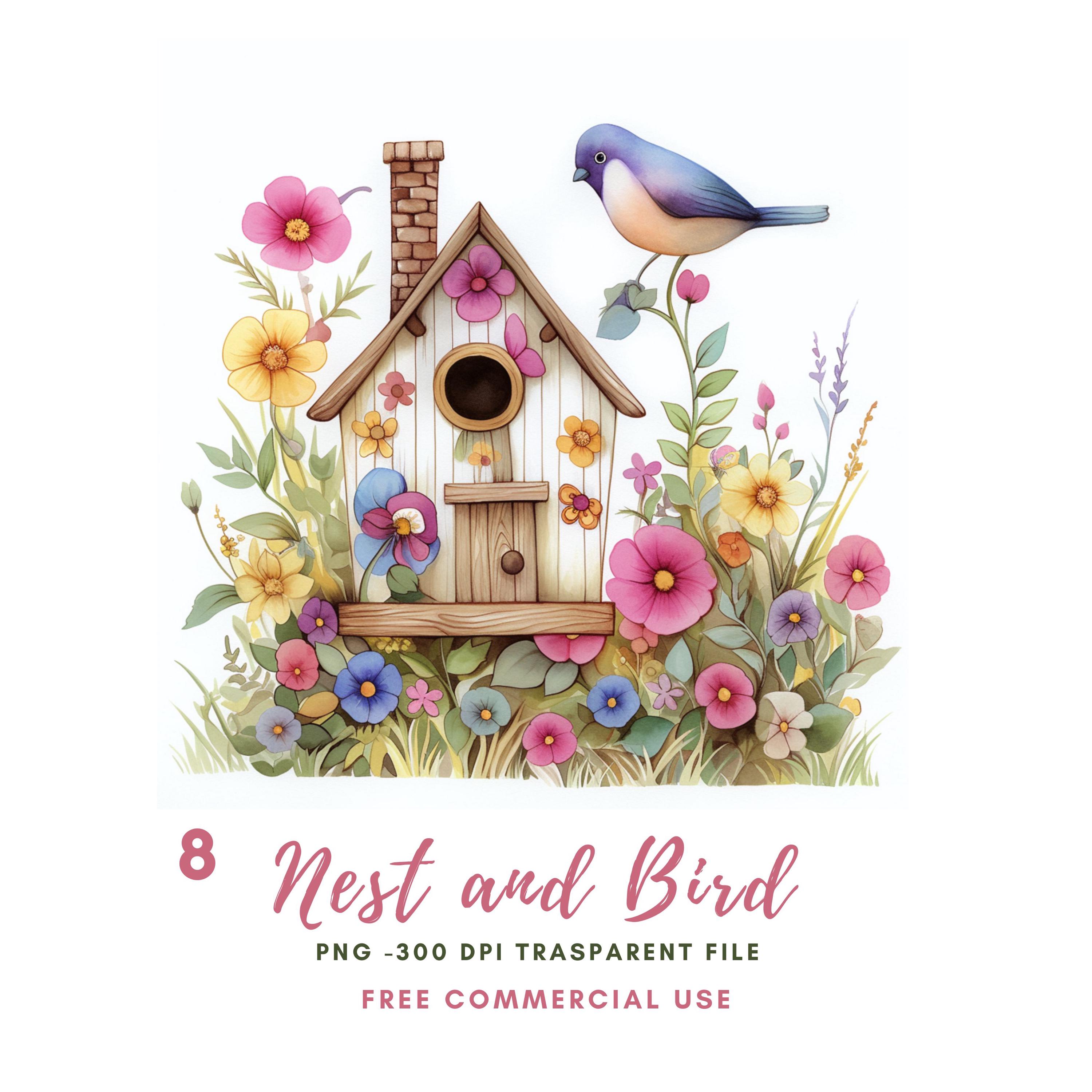 Bird Nest Clipart PNG Bundle 8 High Quality | Watercolor Floral Nest | Printable Stickers ...