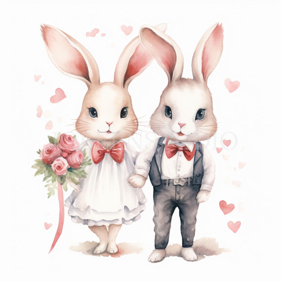 Valentine Bunny Clipart PNG Bundle 10 High Quality Jpg,watercolor ...