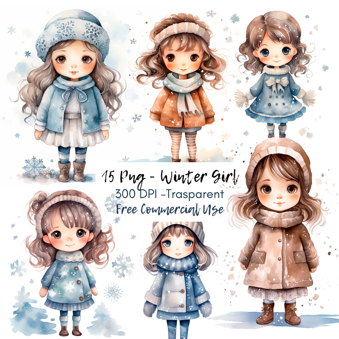 Winter Girl Watercolor Clipart PNG, 15 High Quality Jpgs,bundle Clip ...