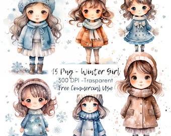 Winter Girl Watercolor Clipart PNG 15 High Quality - Etsy