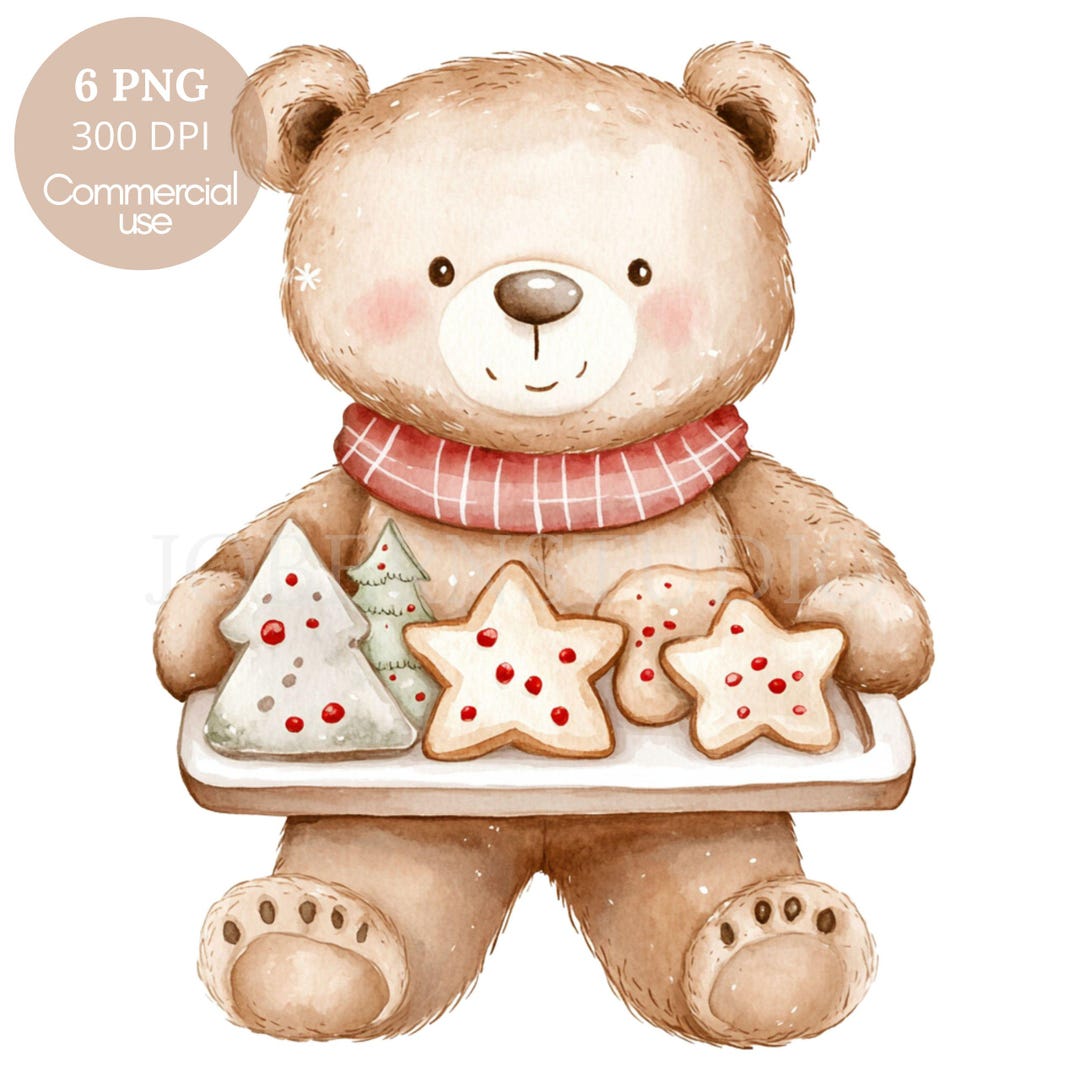 Christmas Teddy Bear Clipart, Watercolor 6 High Quality Png,pink Winter ...