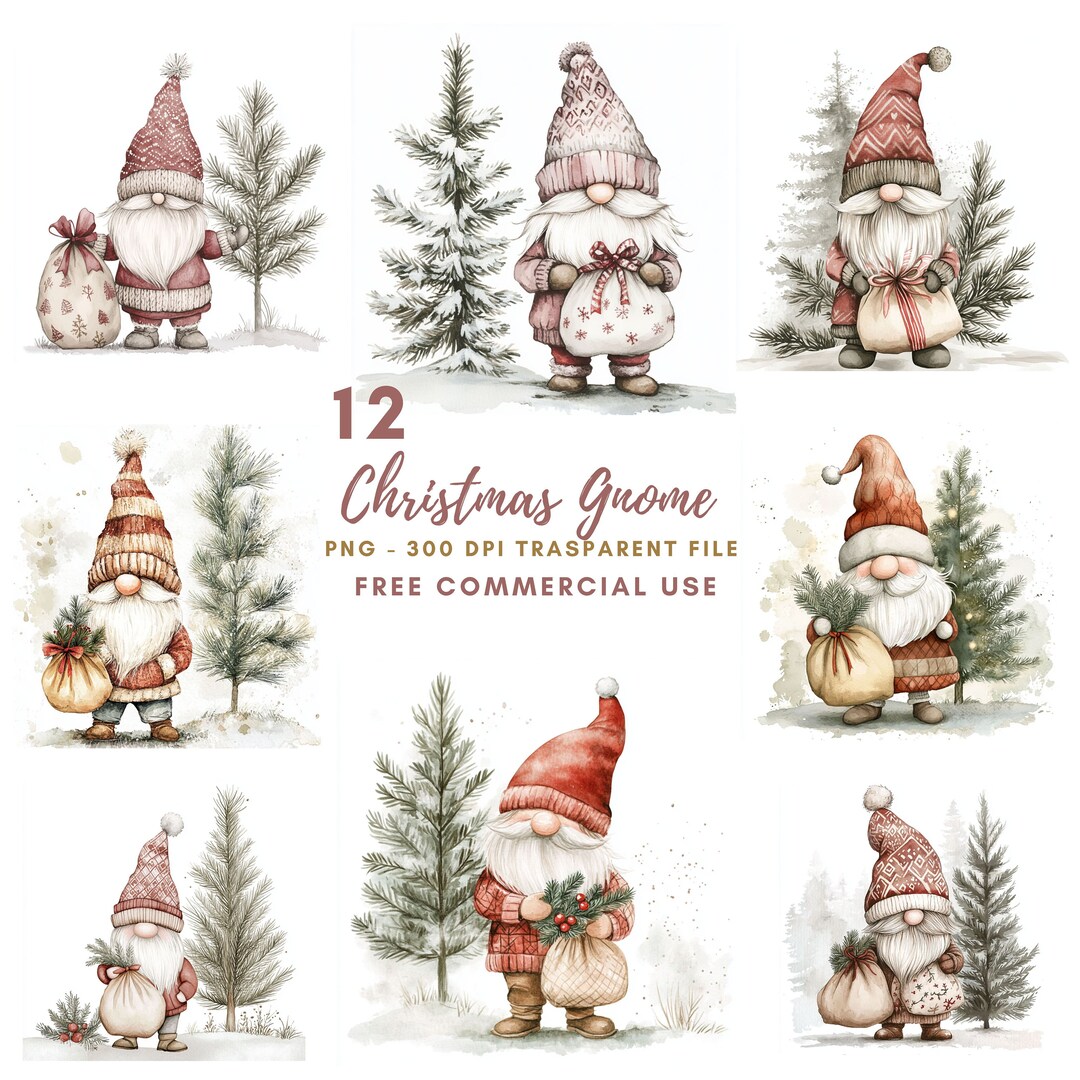 Christmas Gnome Clipart PNG Bundle 12 High Quality Png,watercolor Red ...