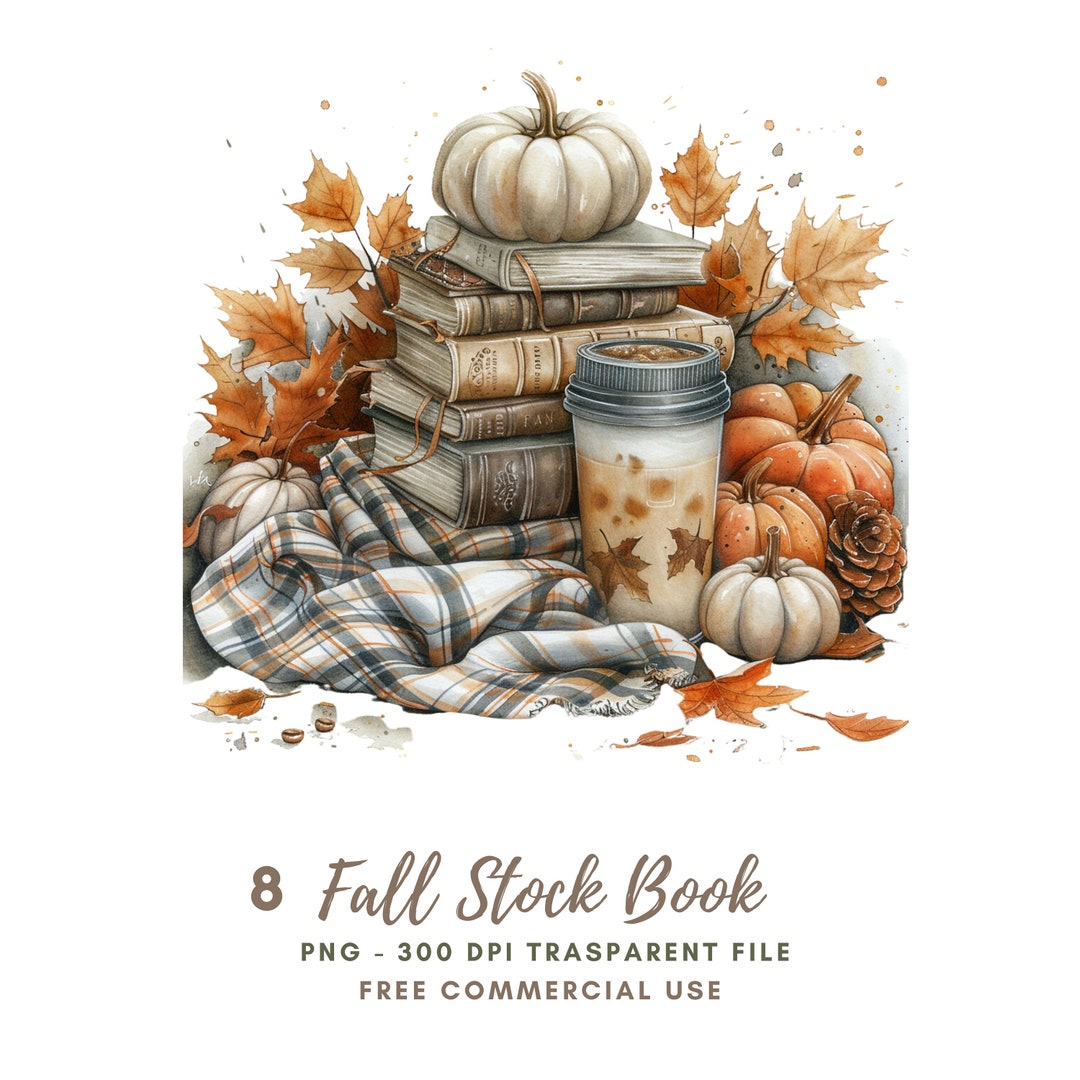 Fall Stock Book Clipart Bundle 8 High Quality Png,watercolor Autumn ...