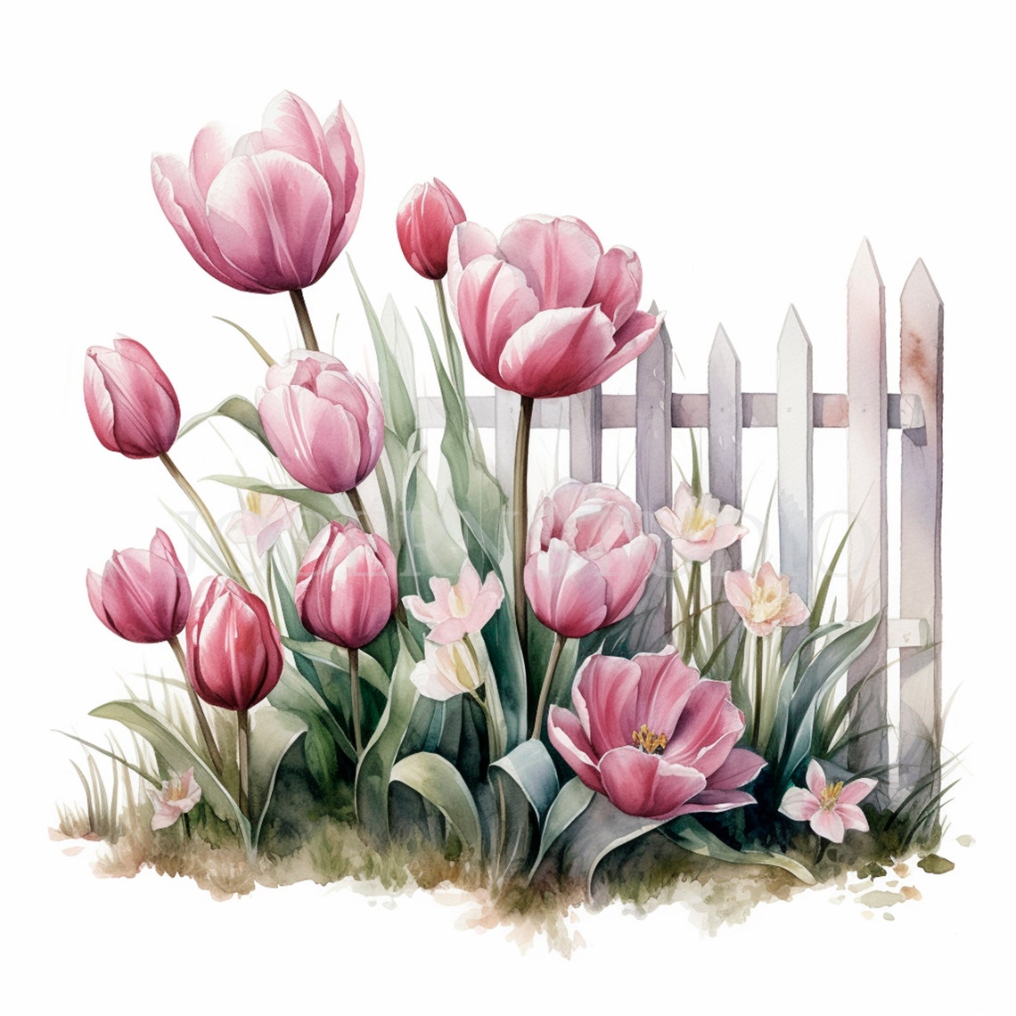 Tulips Flower Border Clipart Bundle 10 High Quality PNG, Watercolor ...