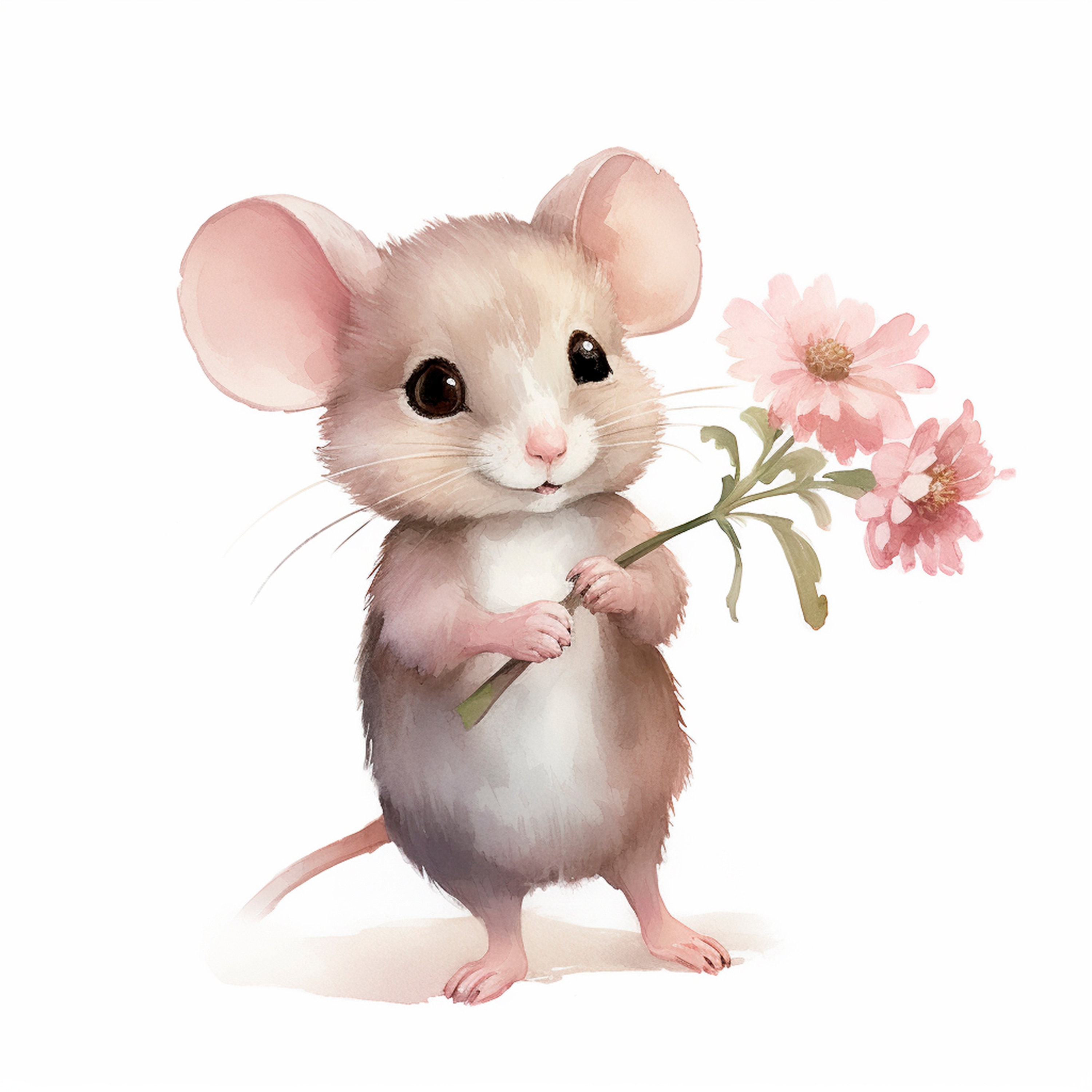 Mouse With Flower Clipart PNG Bundle 20 High Quality,watercolor Mouse ...