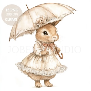 Bunny With Umbrella Clipart PNG Bundle 13 High Quality, Watercolor ...