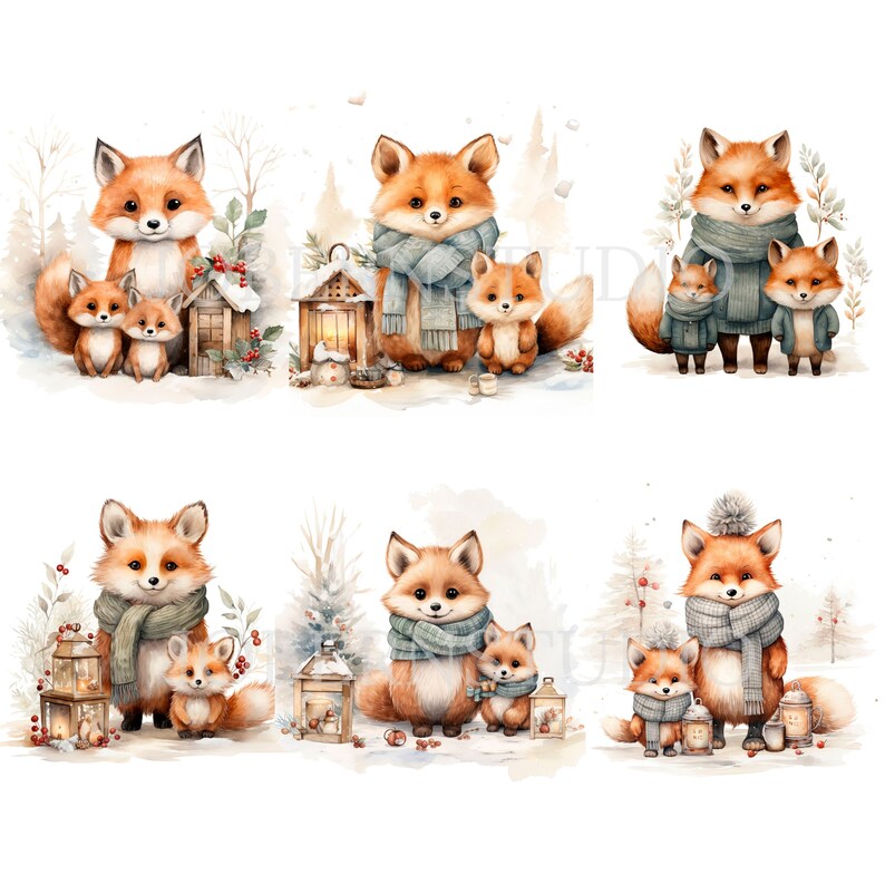 Woodland Family Animal Clipart Png,fox Bundle 15 High Quality Jpg ...