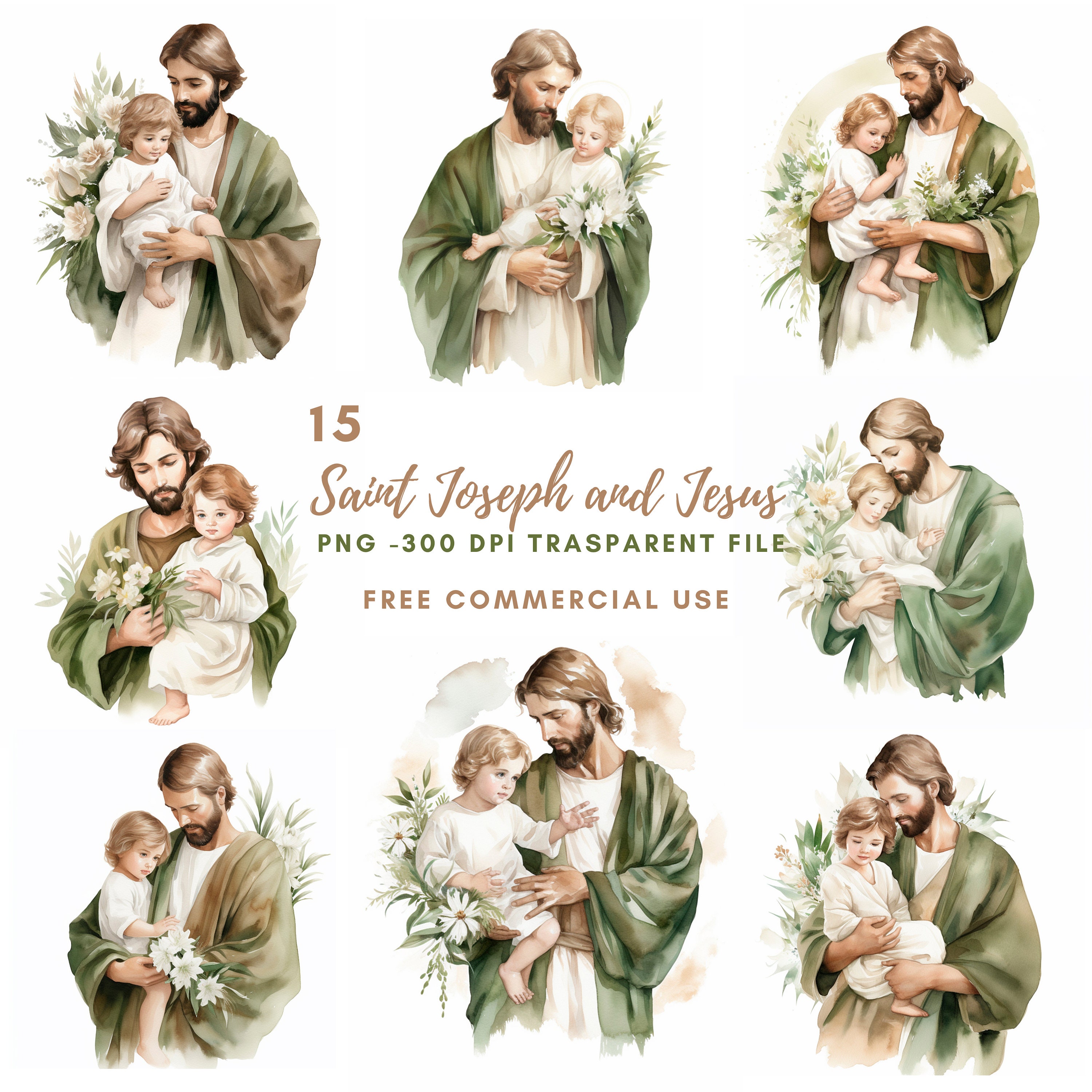 Saint Joseph Clipart Bundle 15 High Quality PNG, Saint Joseph With ...