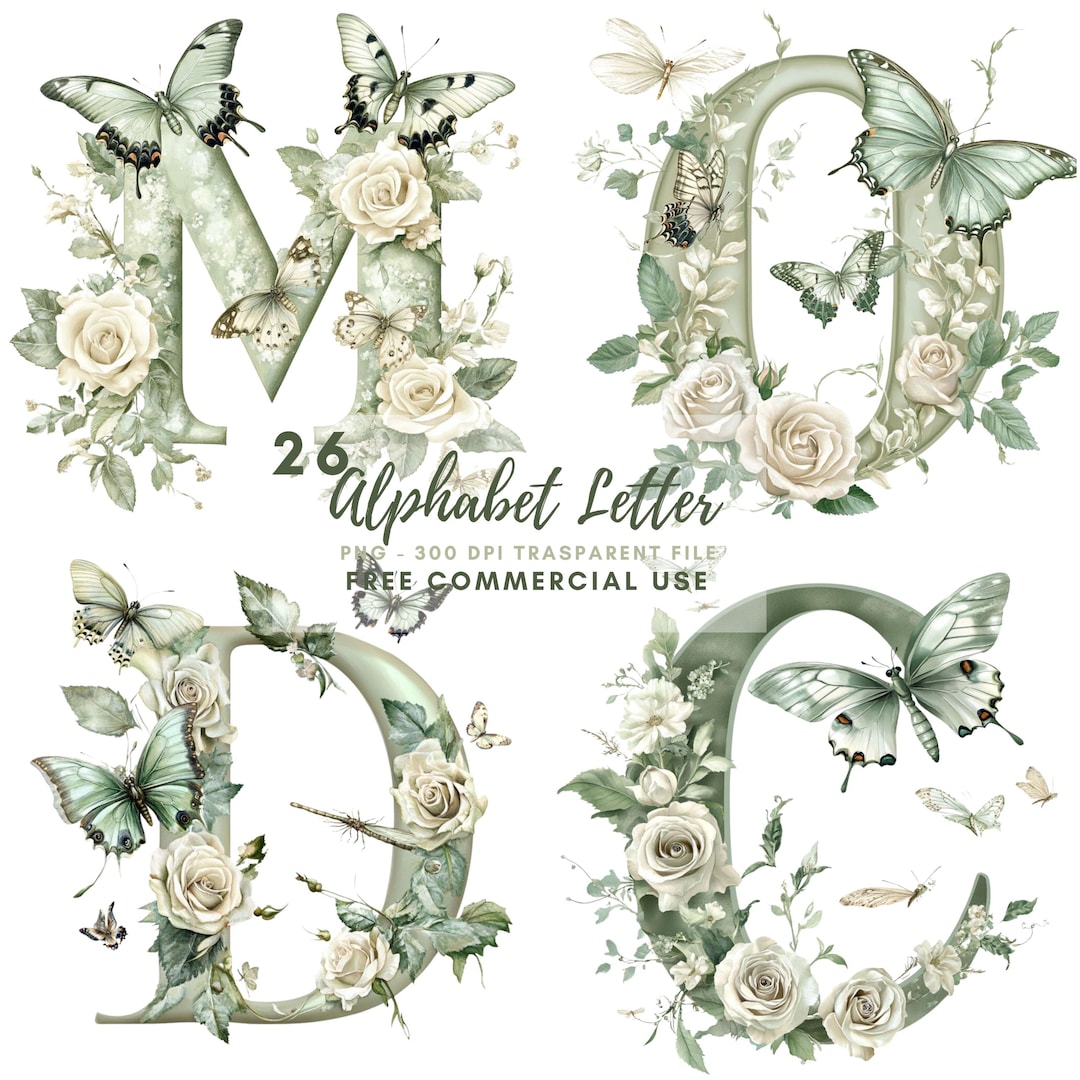Floral Alphabet Letter Clipart Bundle 26 High Quality PNG, Watercolor ...
