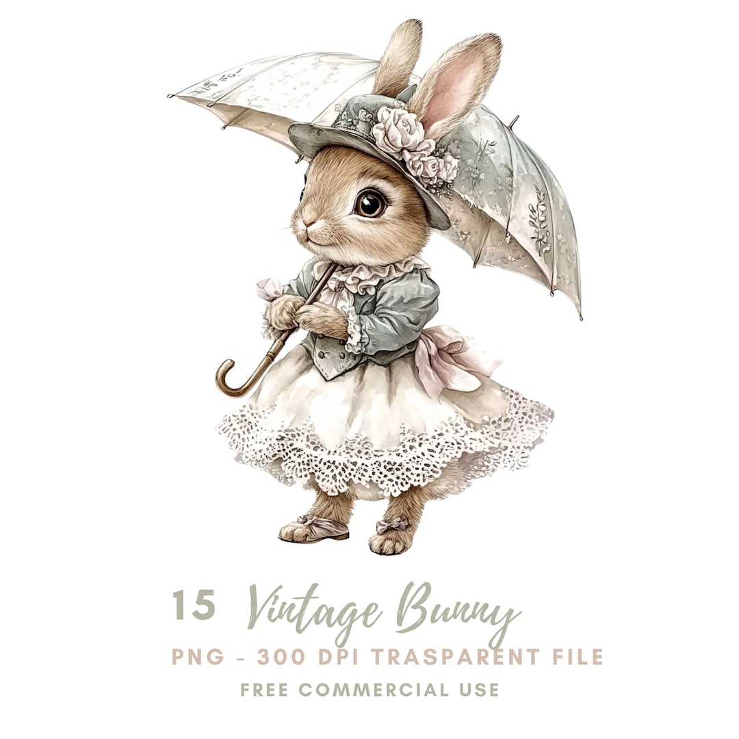 Bunny With Umbrella Clipart PNG Bundle 15 High Quality, Watercolor ...