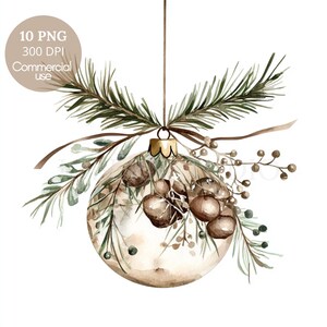 Christmas Ornament Clipart PNG Bundle 10, Watercolor Christmas ...
