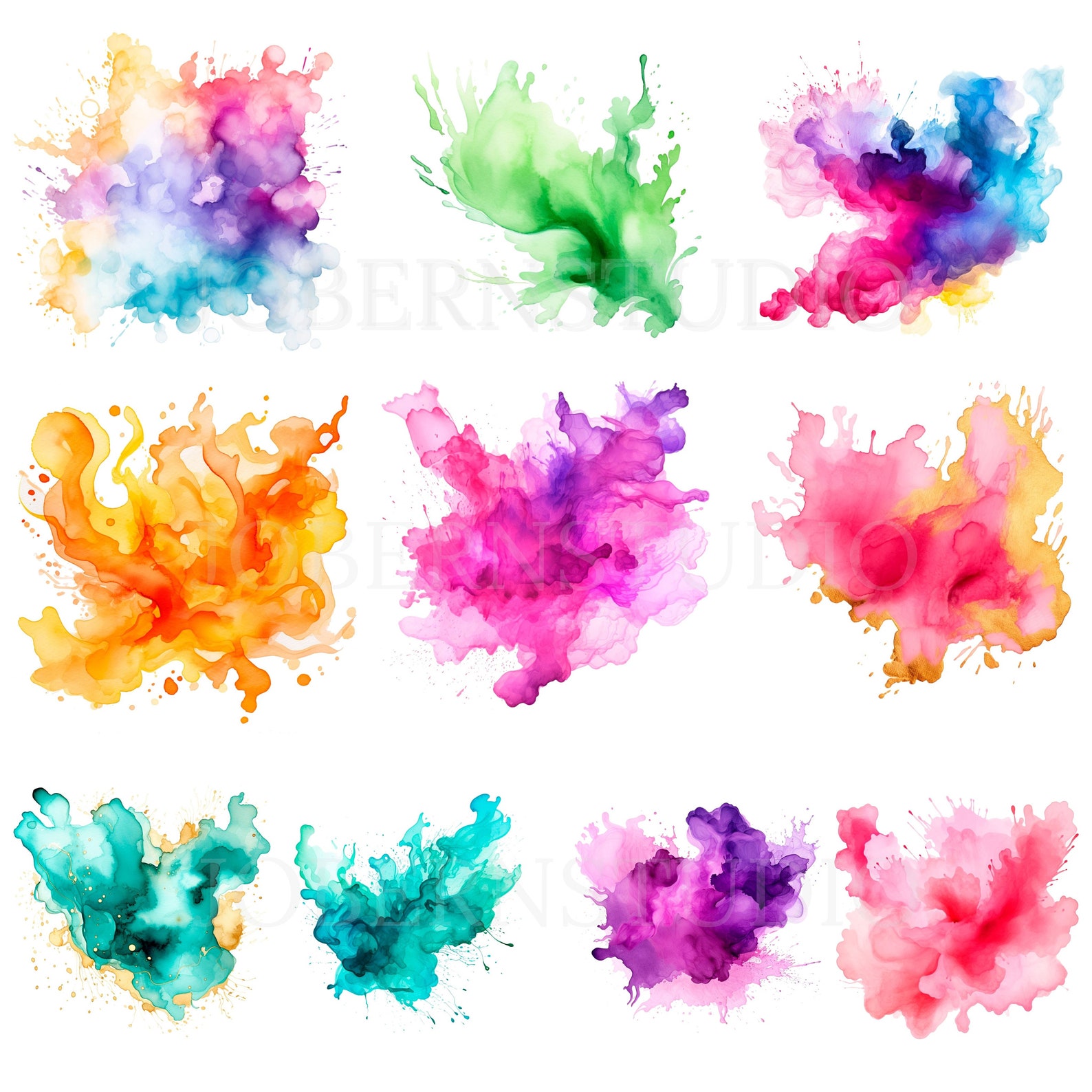 Watercolor Color Splash Clipart,20 Watercolor Graphics Alcohol Ink ...