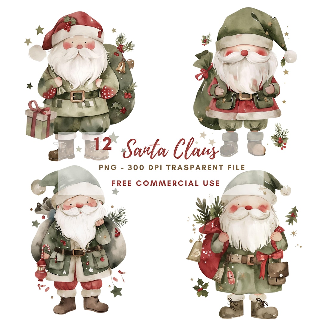 Christmas Santa Claus Clipart, Bundle 12 High Quality Png,watercolor ...