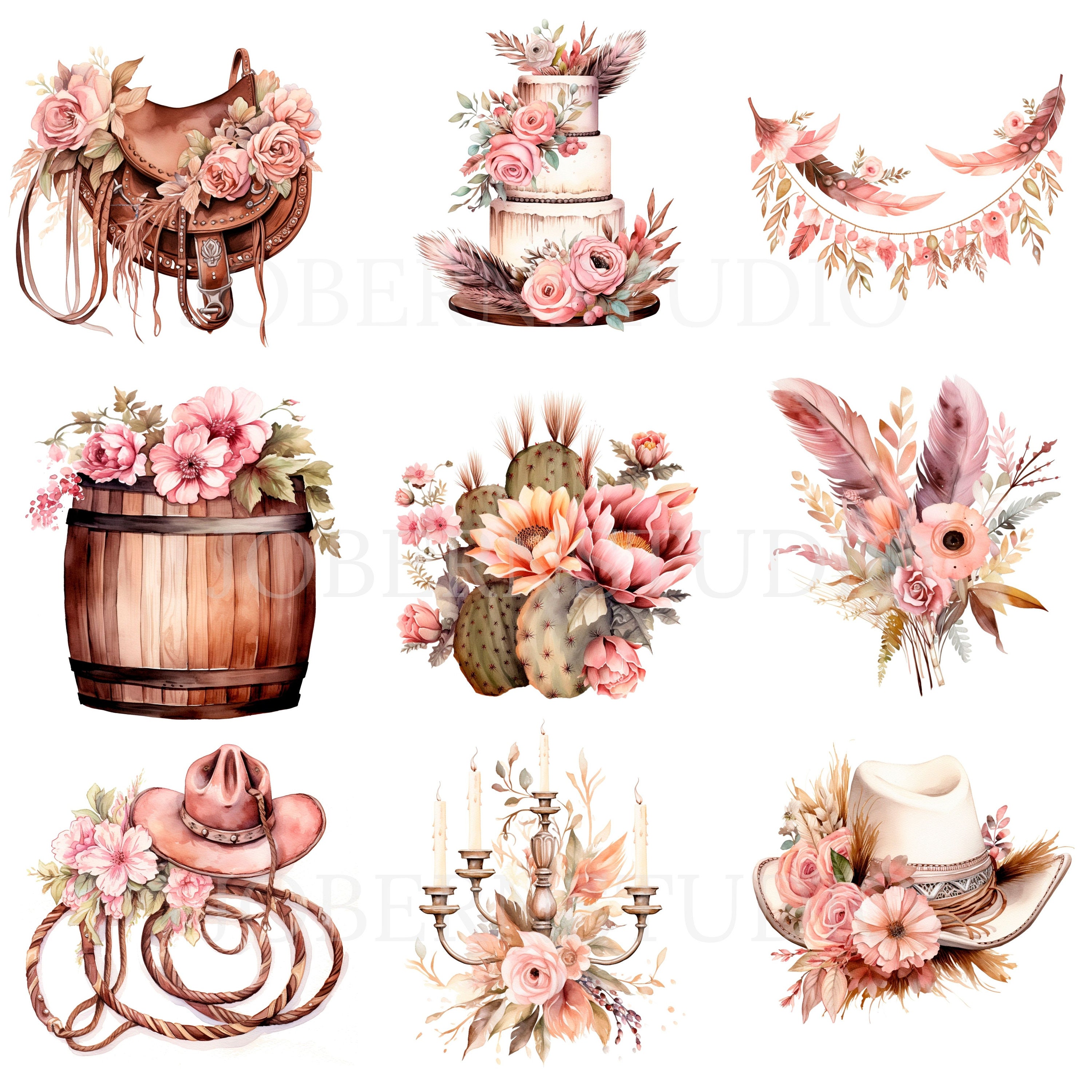 Watercolor Cowgirl Party Clipart Png,bundle 25 High Quality Jpg,digital ...