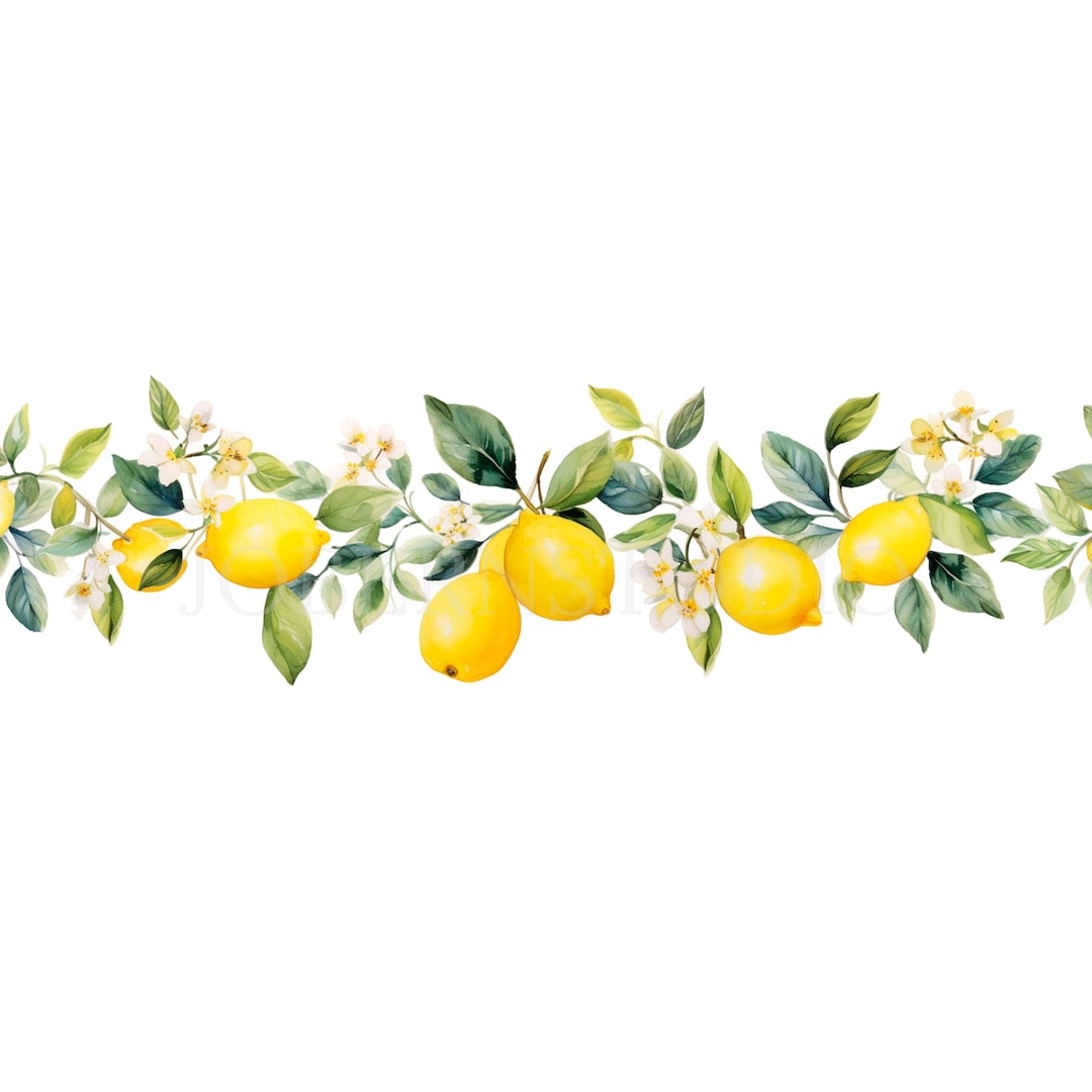Lemon Garland Clipart Bundle 10 High Quality PNG, Watercolor Fruit ...