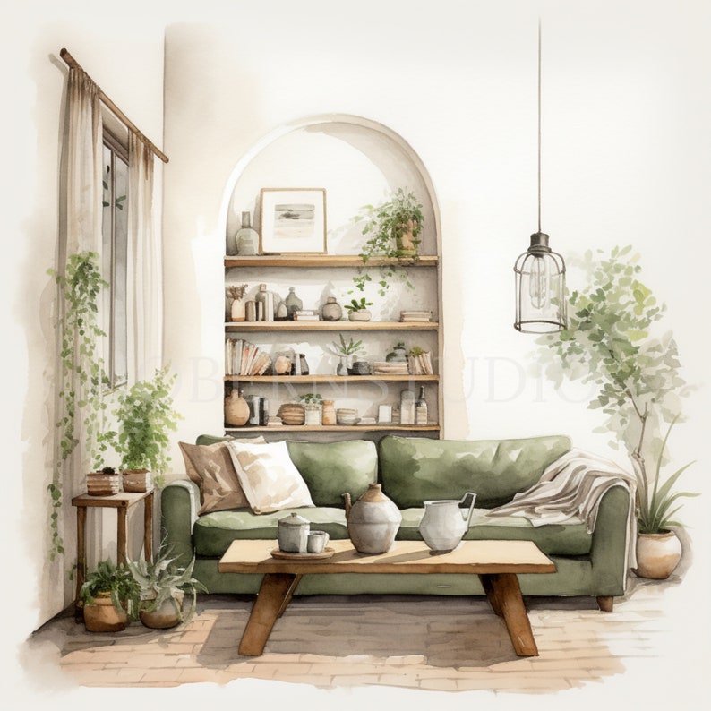 Living Room Clipart Bundle 17 High Quality Png,watercolor Home Decor ...