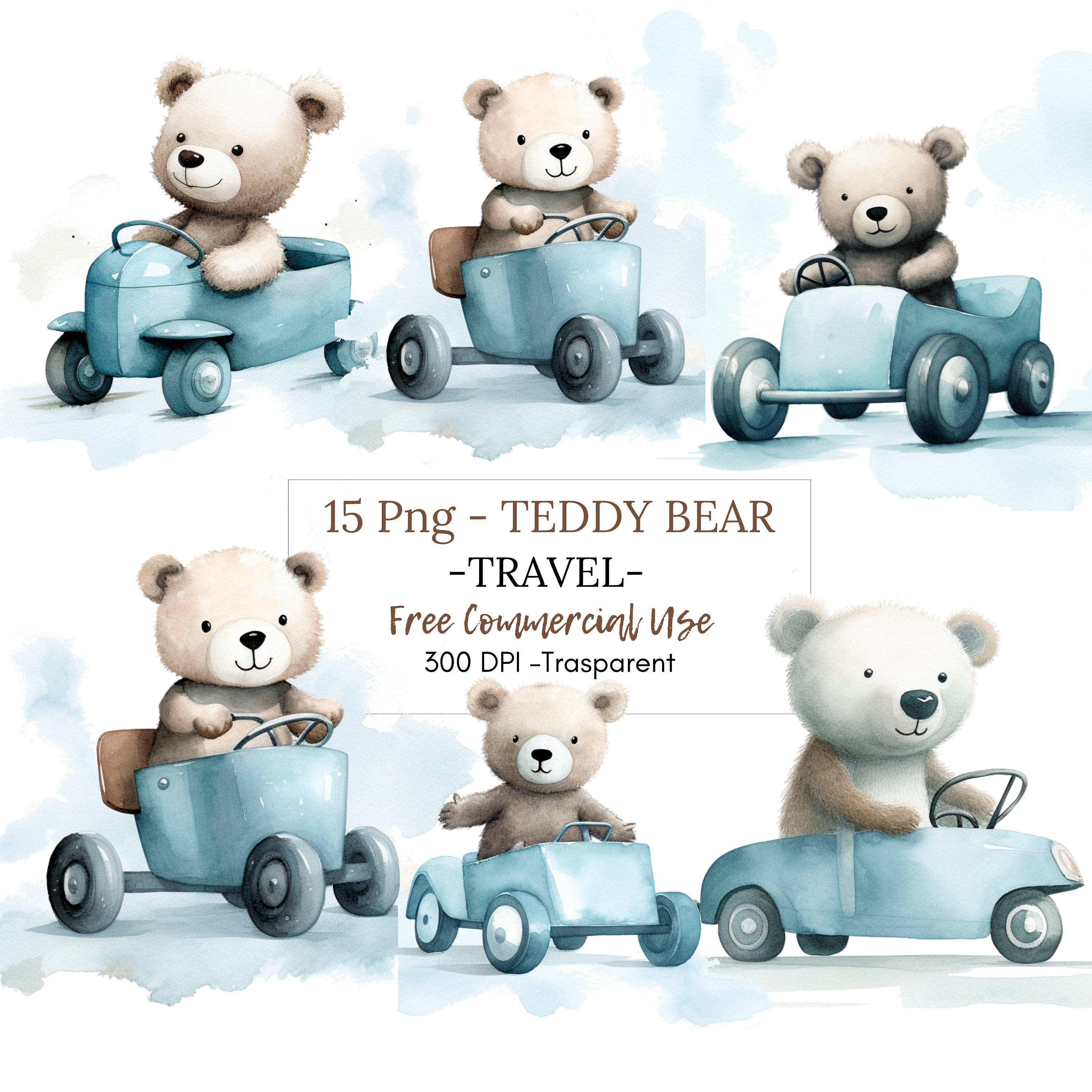 Teddy Bear Travel Watercolor Clipart PNG15 High Quality - Etsy