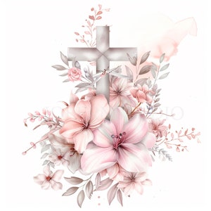 Pink Flower Cross Clipart Bundle 12 High Quality Png,cross Watercolor ...