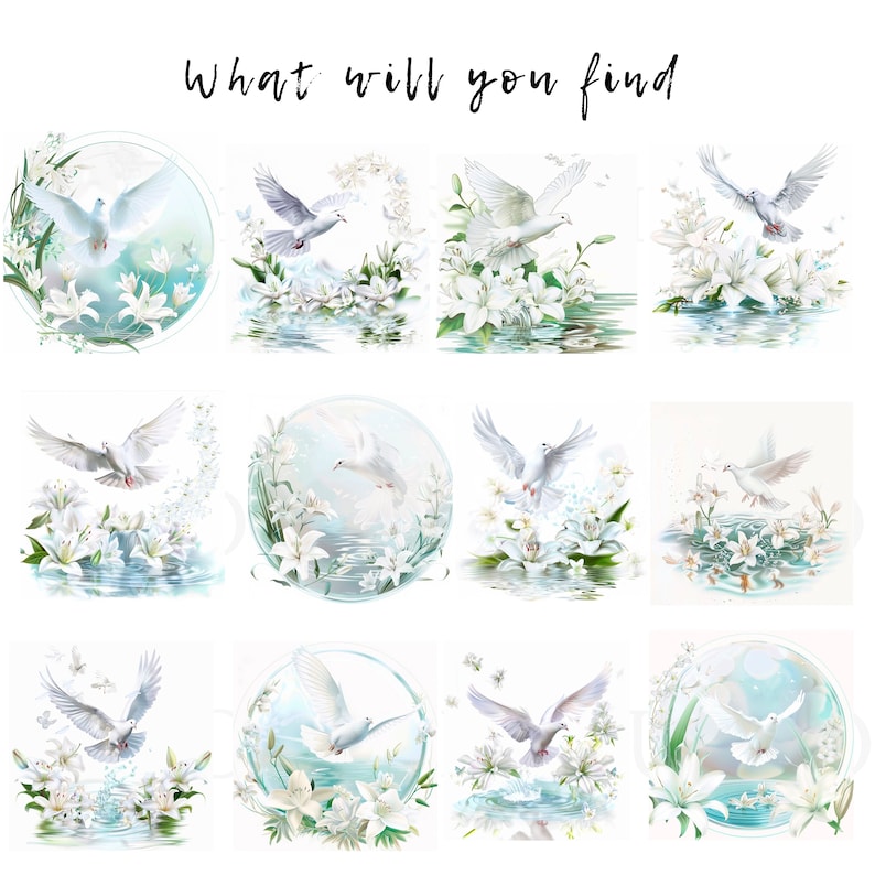 Dove and Lily Clipart Bundle 12 High Quality Png,watercolor Holy Spirit ...