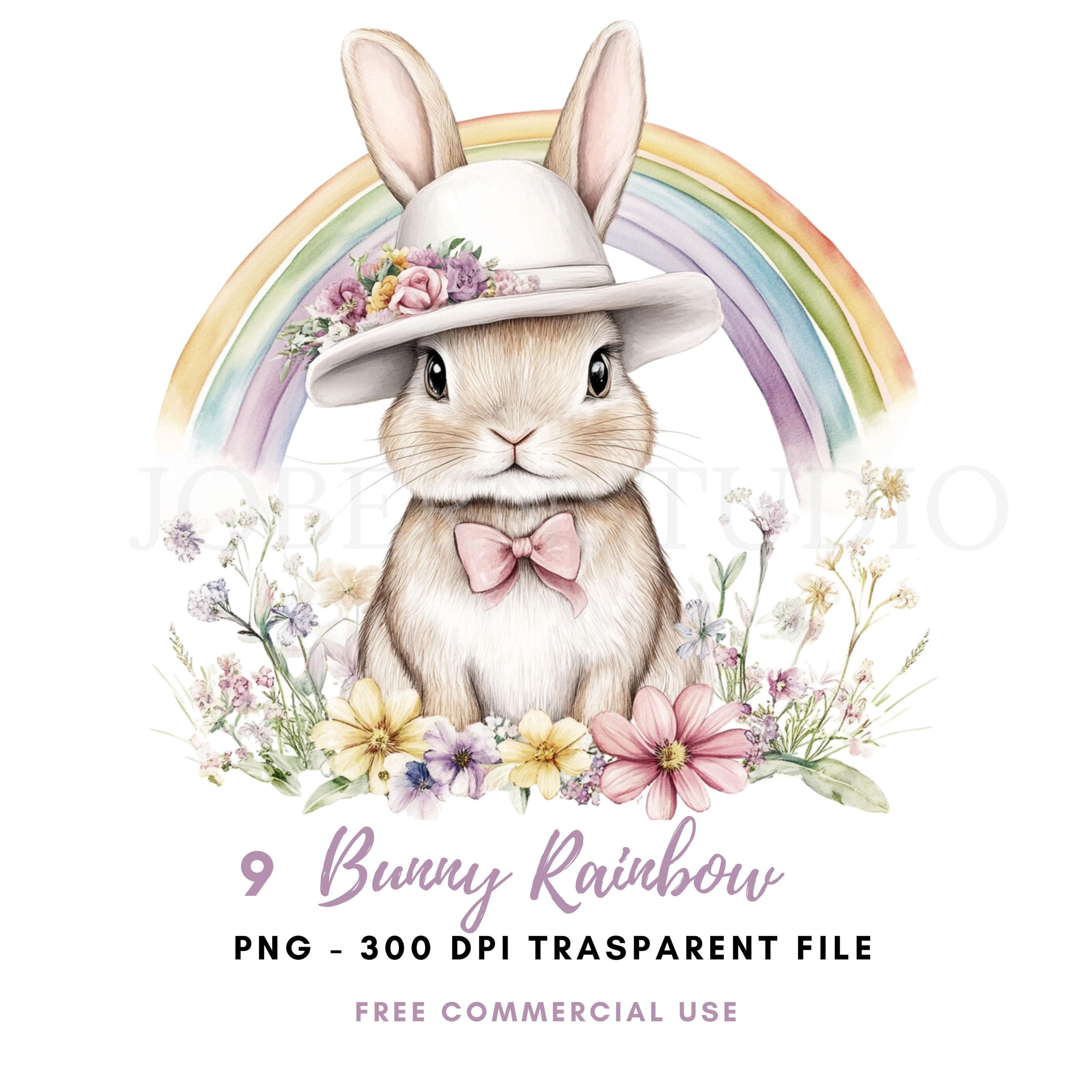 Easter Bunny Rainbow Clipart PNG Bundle 9 High Quality JPG, Watercolor ...