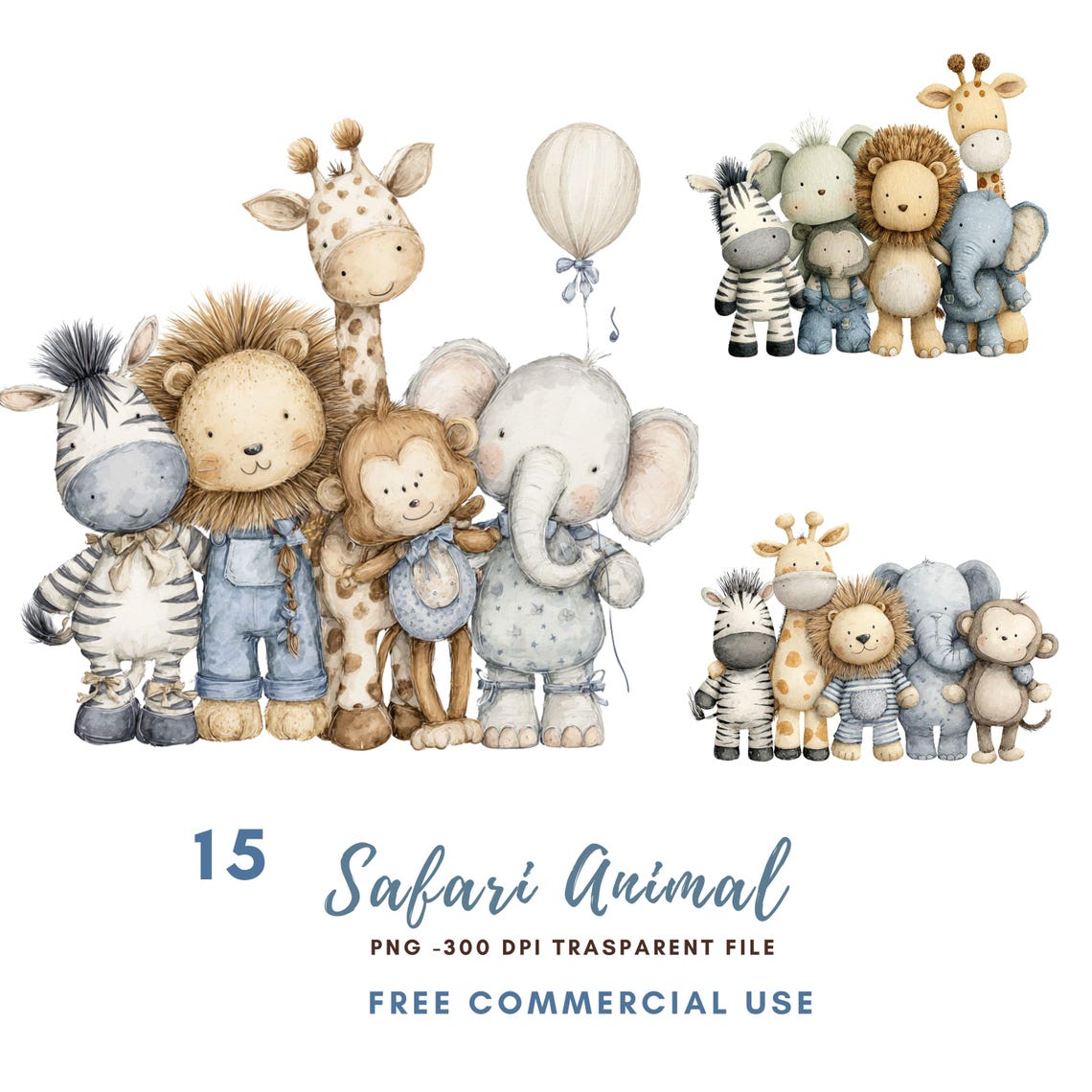 Safari Animal Friends Clipart Bundle 15 High Quality Png,watercolor ...
