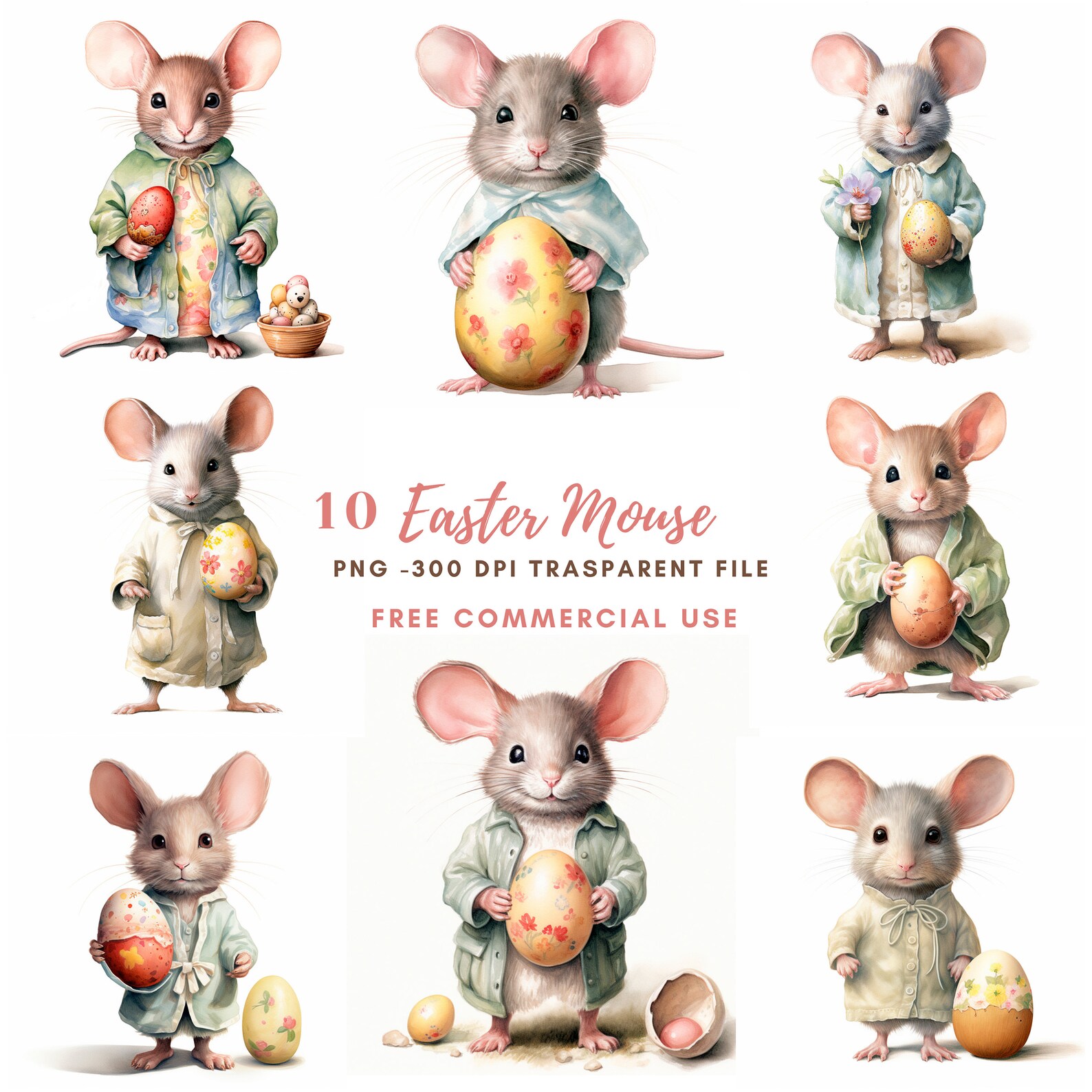 Easter Mouse Clipart PNG Bundle 10 High Quality, Pastel Easter ...