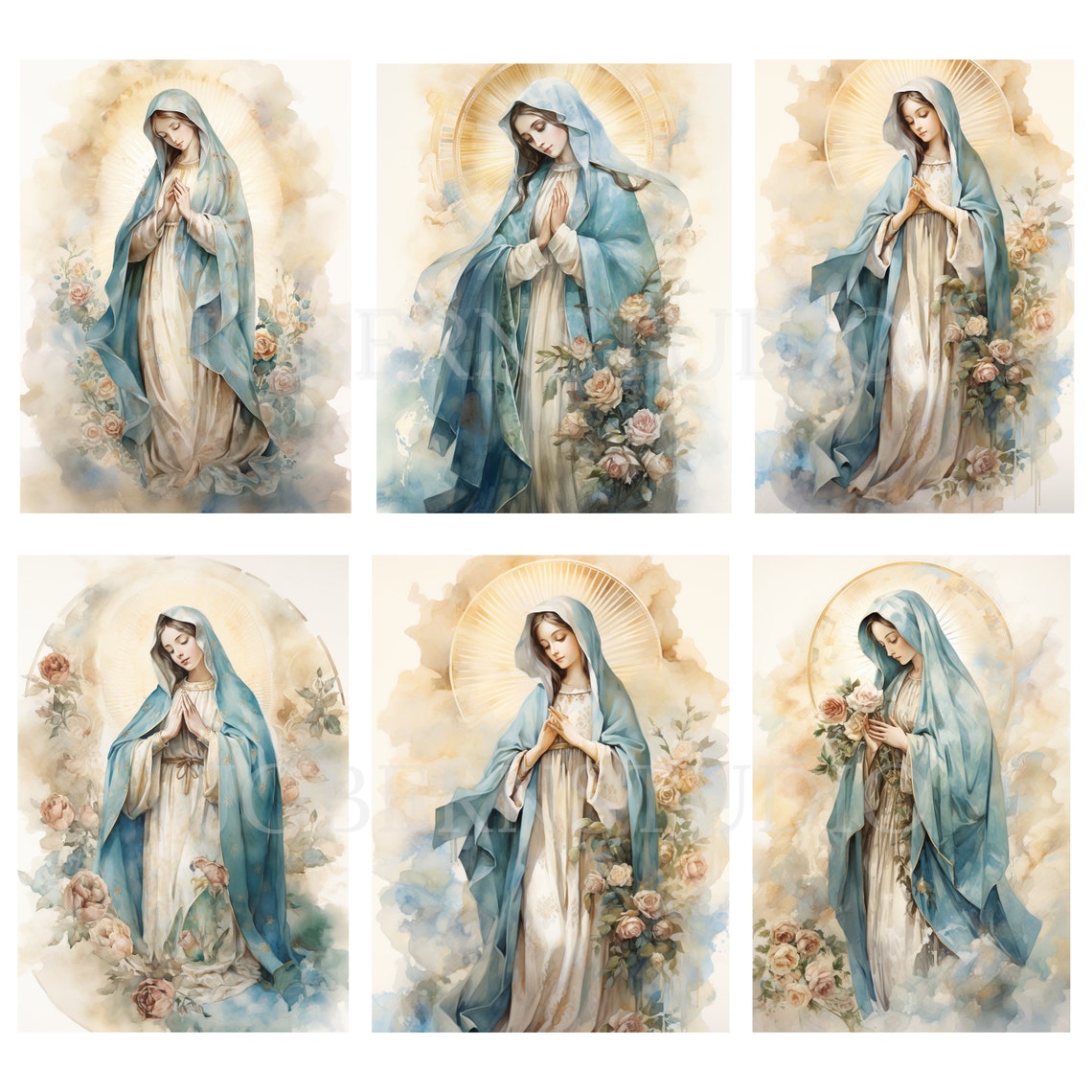 Virgin Mary Clipart,bundle 15 High Quality Png,watercolor Vintage Holy ...
