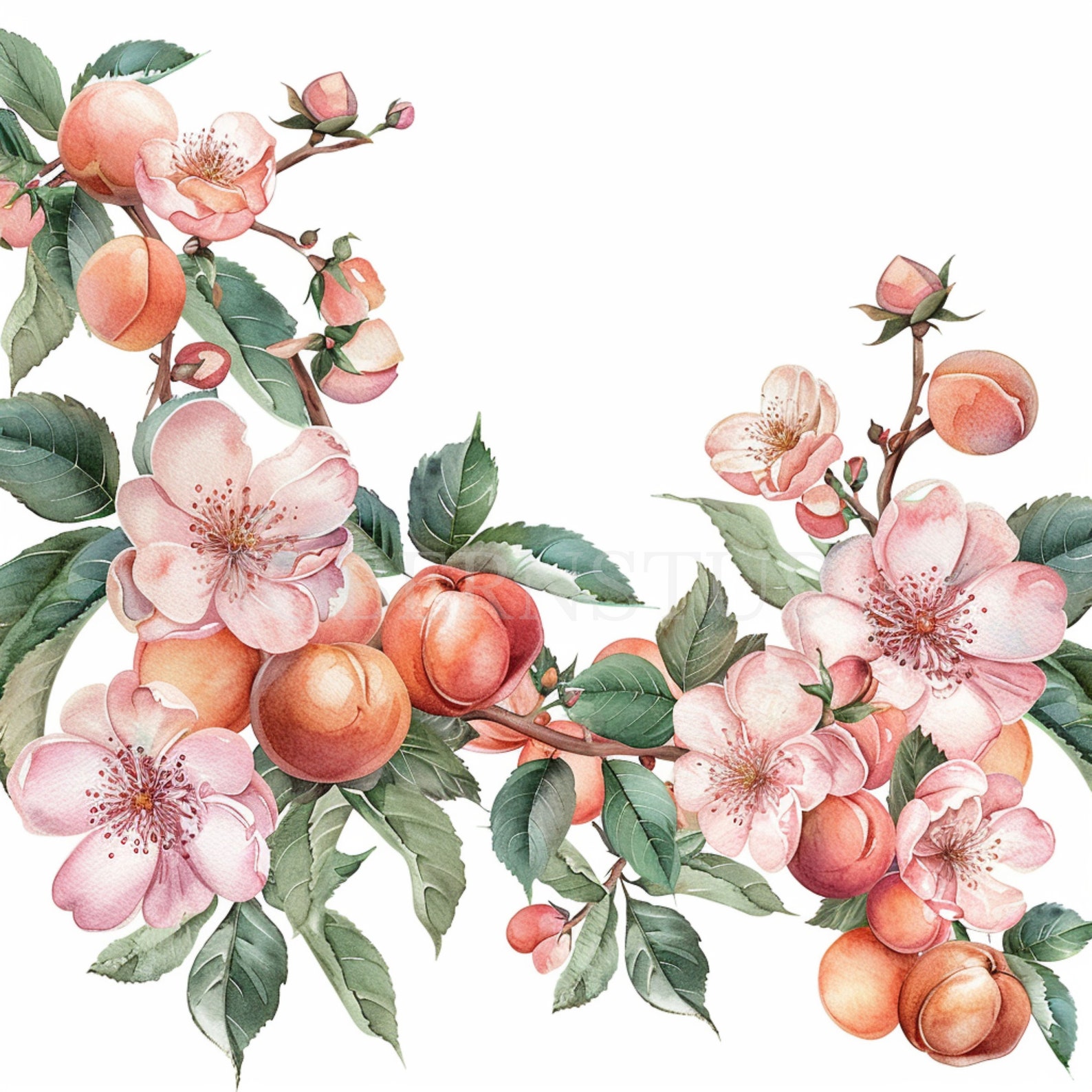 Peach Flower Garland Clipart Bundle 13 High Quality Png,watercolor ...