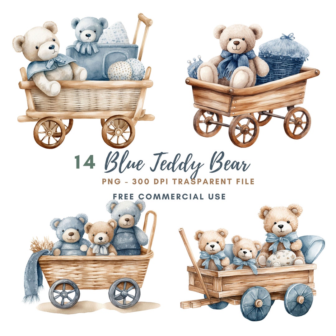 Blue Teddy Bear Nursery Clipart PNG 14 High Quality,watercolor Teddy ...