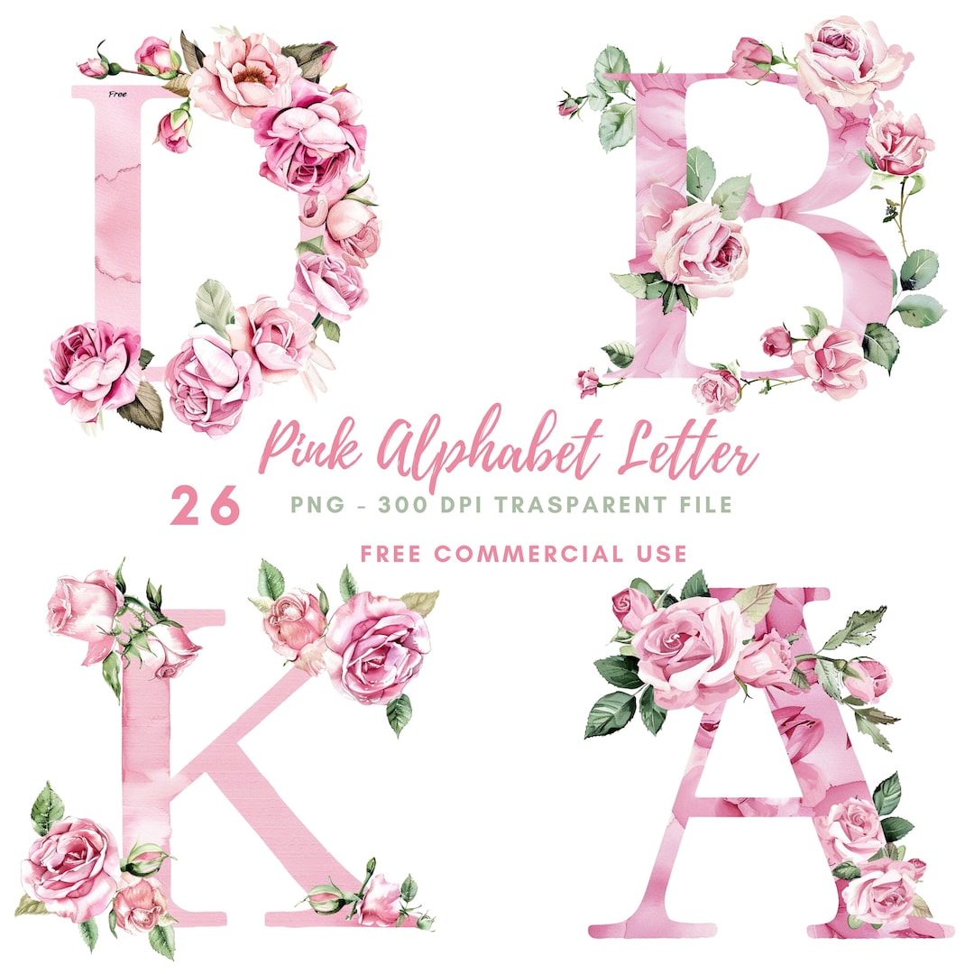 Pink Alphabet Letter Clipart Bundle 26 High Quality PNG, Watercolor ...