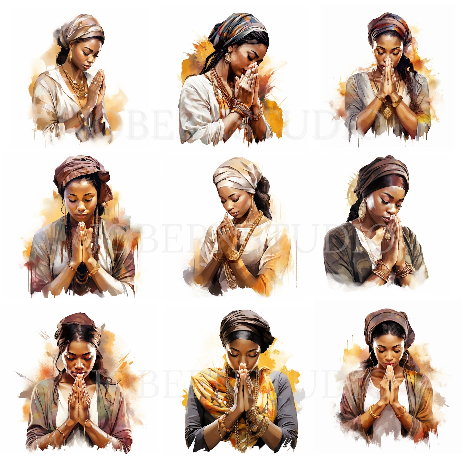 Black Woman Praying Clipart Png,bundle 15 High Quality Jpg,digital Download,card Making,digital ...