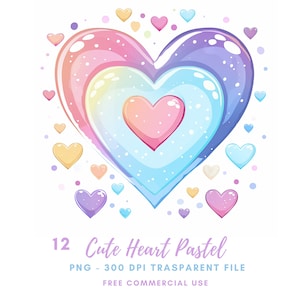 Cute Heart Clipart Bundle 12 High Quality PNG, Watercolor Heart Pastel ...