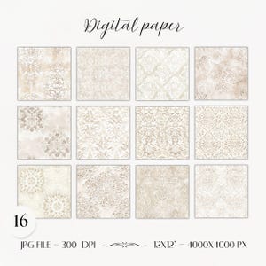 White Lace Digital Paper Pack-16 Vintage Scrapbook Junk Journal Papers ...