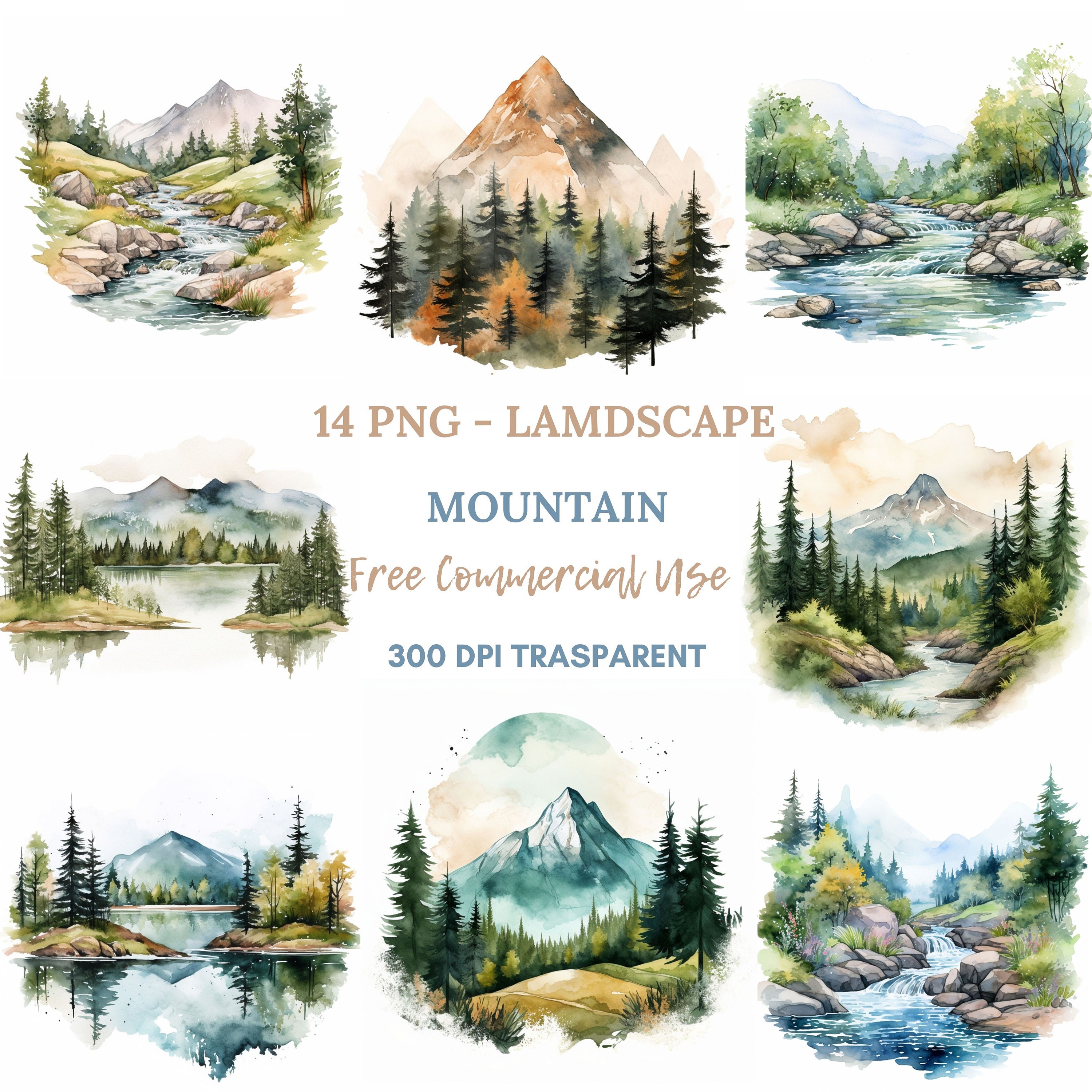 Mountain Landscape Clipart Png,bundle 14 High Quality,watercolor ...