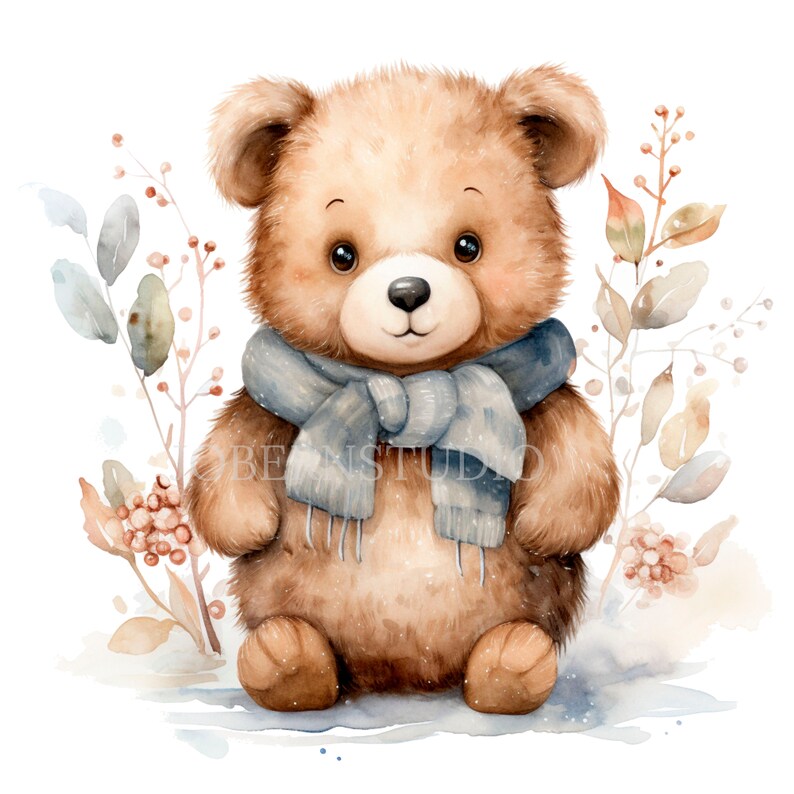 Winter Teddy Bear Clipart,bundle 15 High Quality Png,watercolor Clip ...