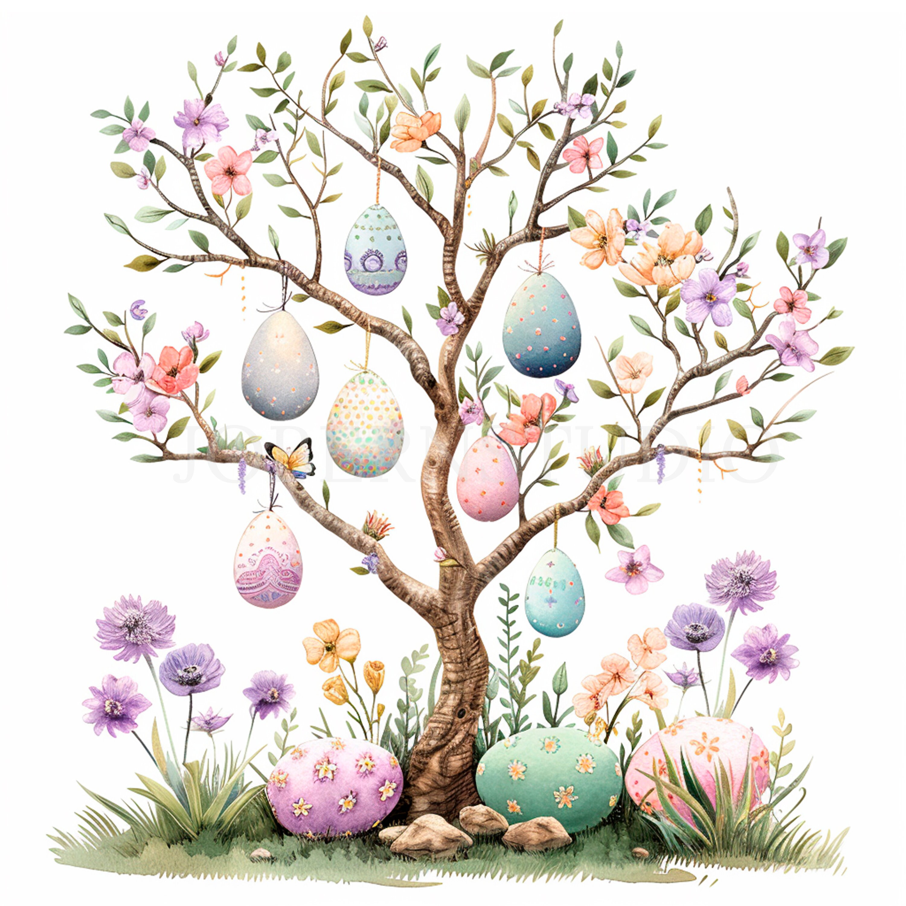 Easter Tree Clipart PNG Bundle 13 High Quality,watercolor Easter Egg ...