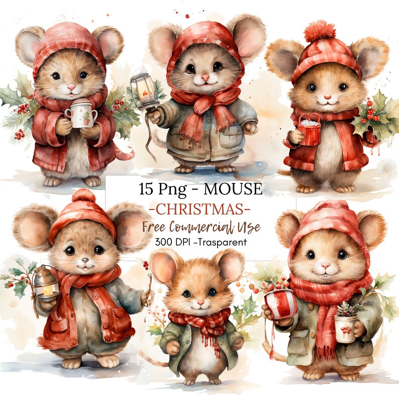 Christmas Mouse Clipart Png,bundle 15 High Quality Jpgs,digital ...