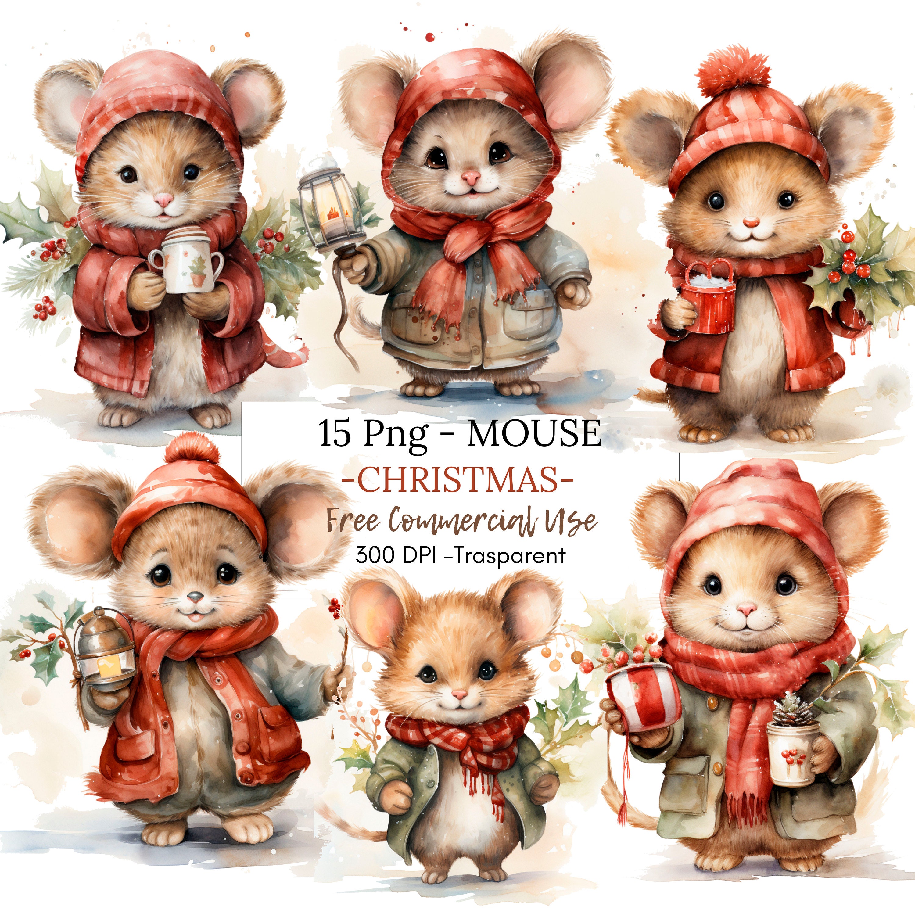 Christmas Mouse Clipart Pngbundle 15 High Quality - Etsy