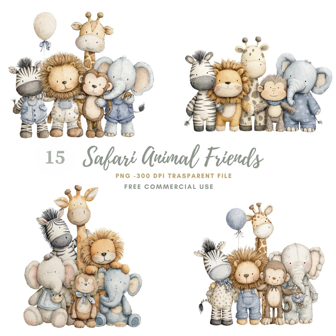Safari Animal Friends Clipart Bundle 15 High Quality Png,watercolor ...