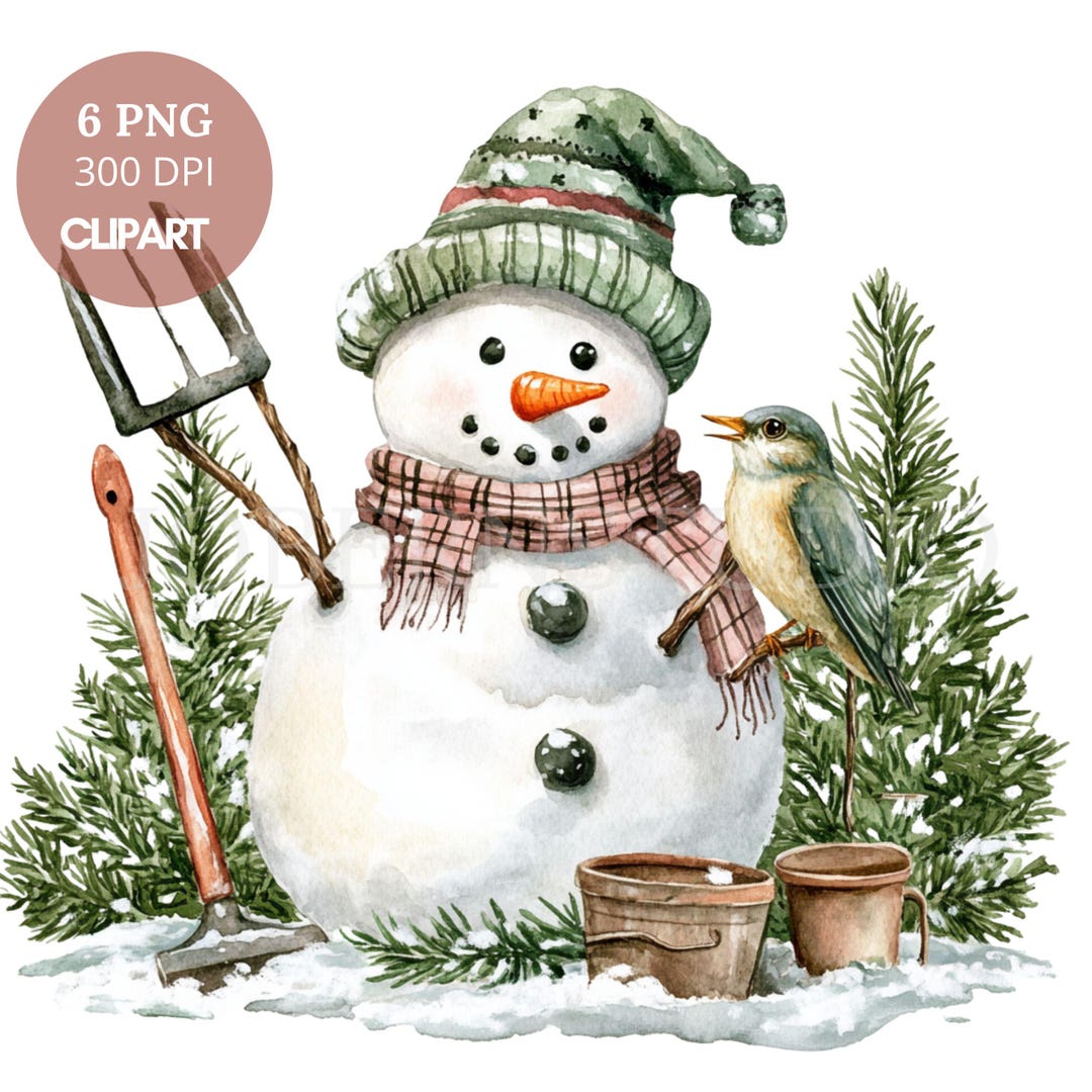 Watercolor Christmas Snowman Clipart PNG | Bundle 6 High Quality ...