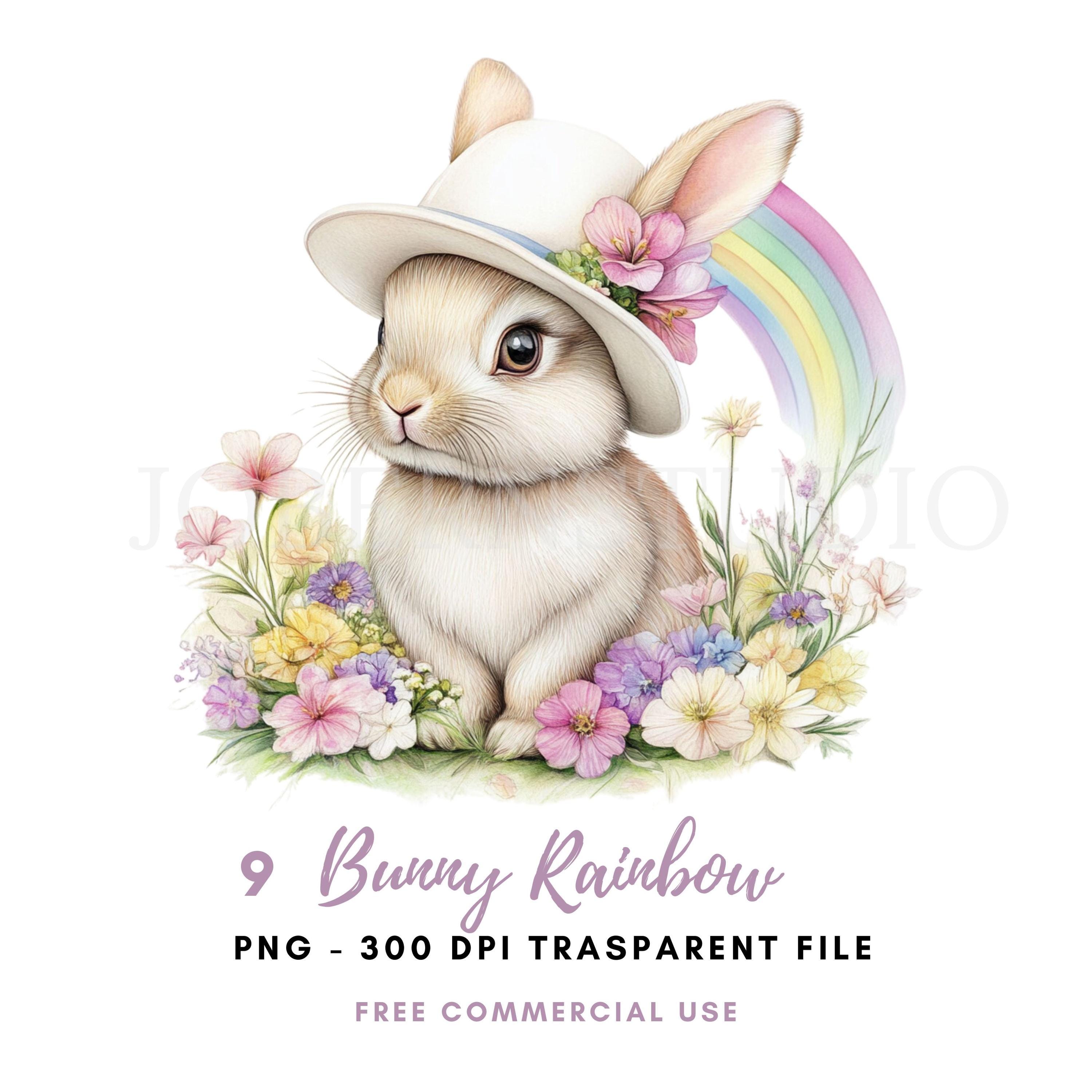Easter Bunny Rainbow Clipart PNG Bundle 9 High Quality JPG, Watercolor ...