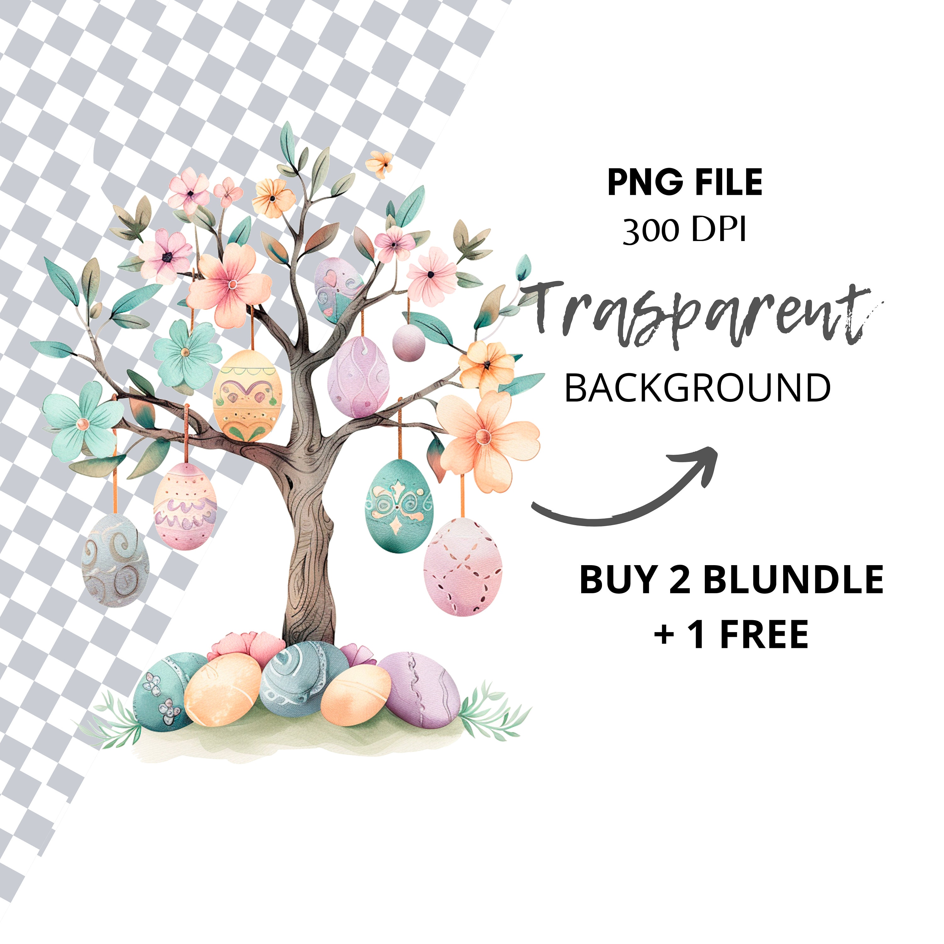 Easter Tree Clipart PNG Bundle 13 High Quality,watercolor Easter Egg ...