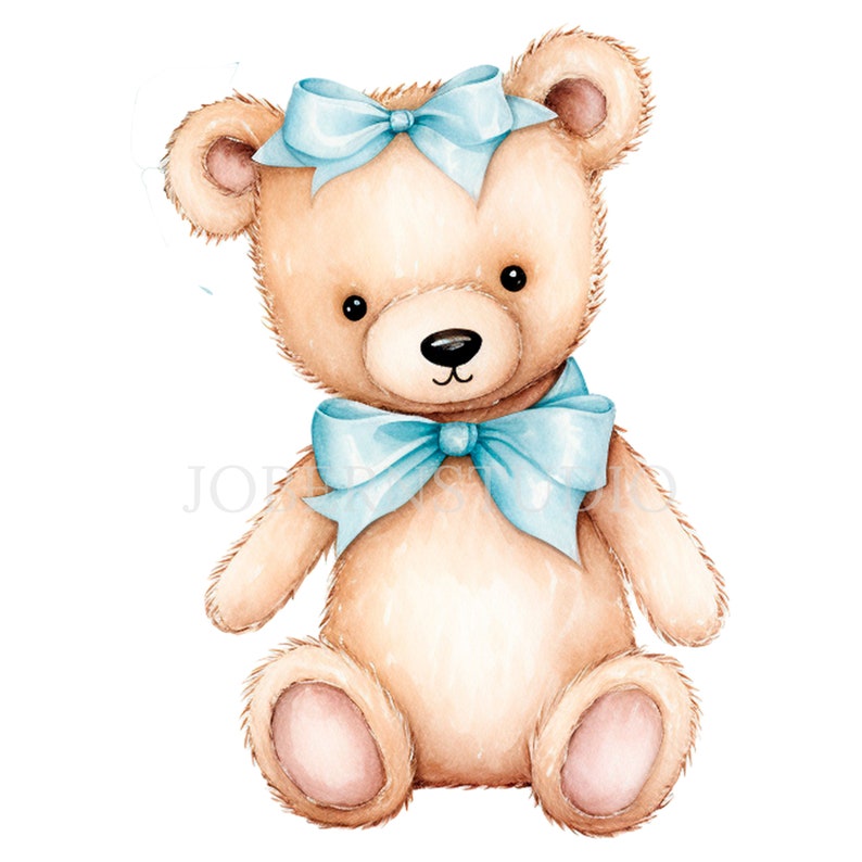 Blue Teddy Bear Watercolor Clipart PNG,25 High Quality Jpgs,digital ...