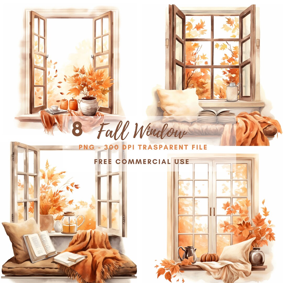 Fall Autumn Window Clipart PNG Bundle 8 High Quality Png,watercolor ...