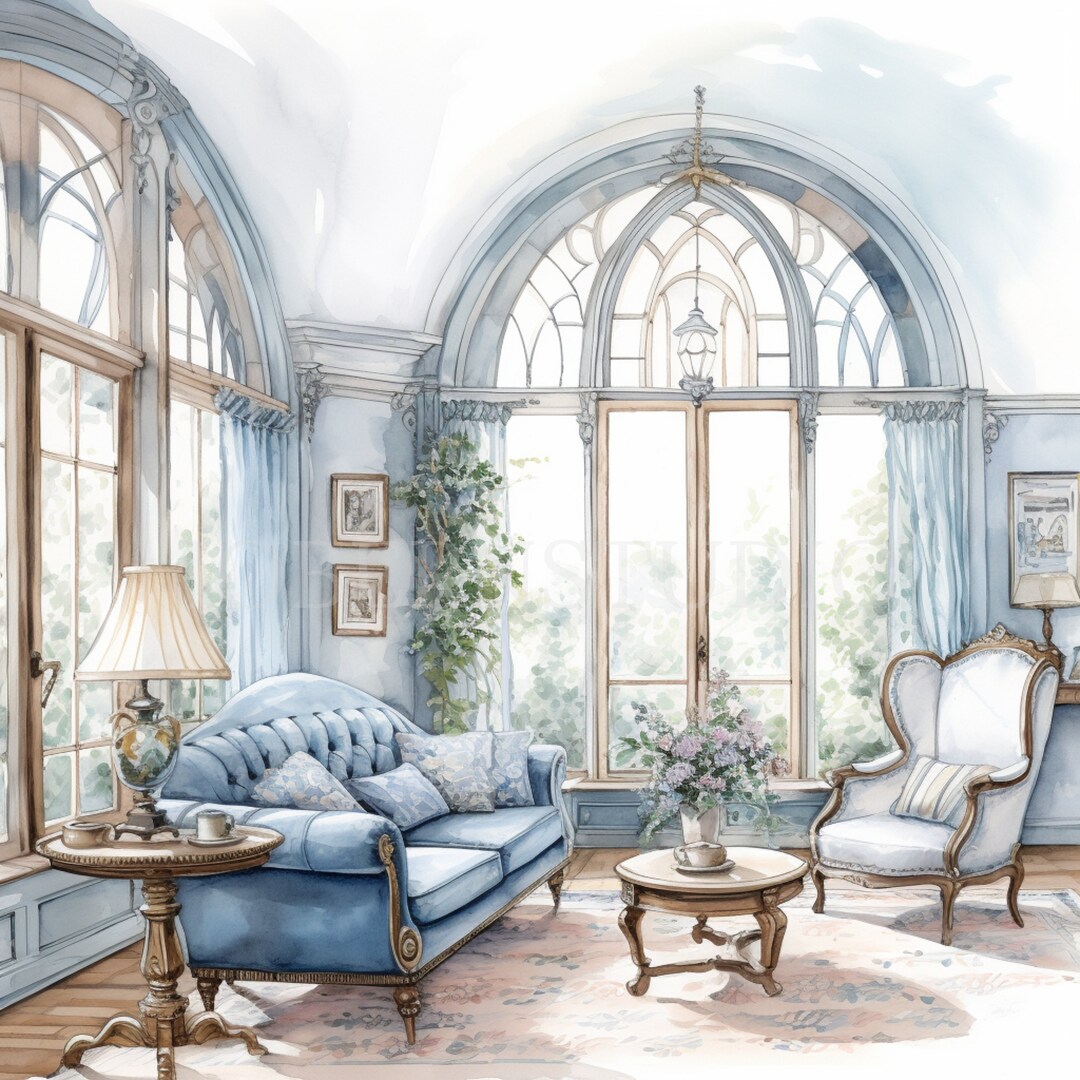 Watercolor Living Room Clipart Bundle PNG, Interior Design | Printable ...